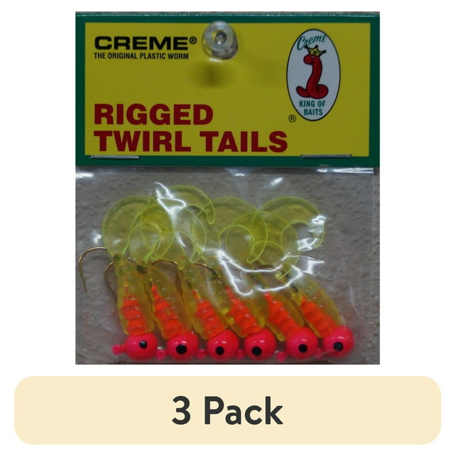(3 pack) Creme 2" Rigged Twirl Tail Fishing Lure, Orange & Chartreuse ...