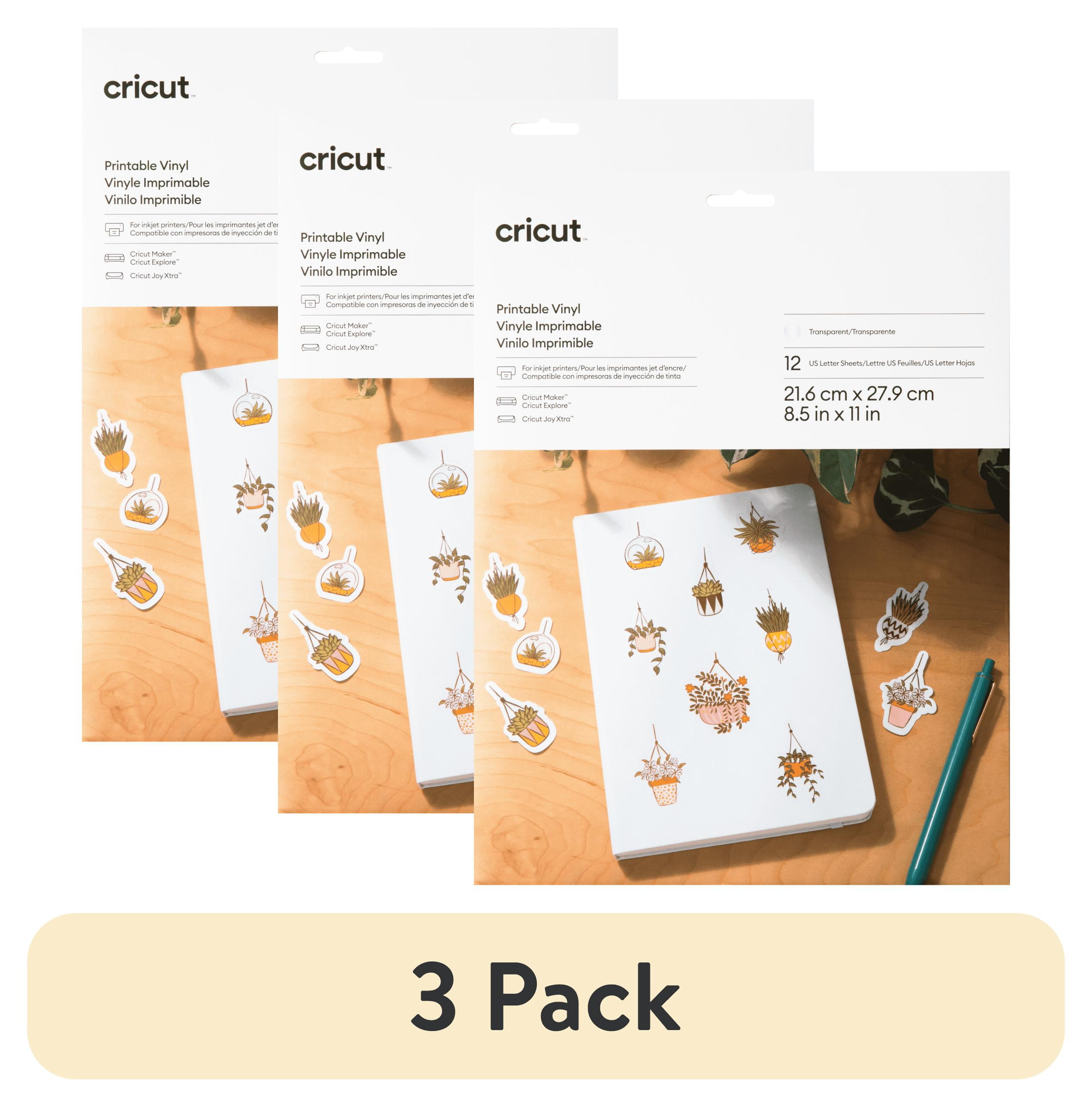 (3 pack) Cricut Printable Vinyl - US Letter (12 count), Transparent ...