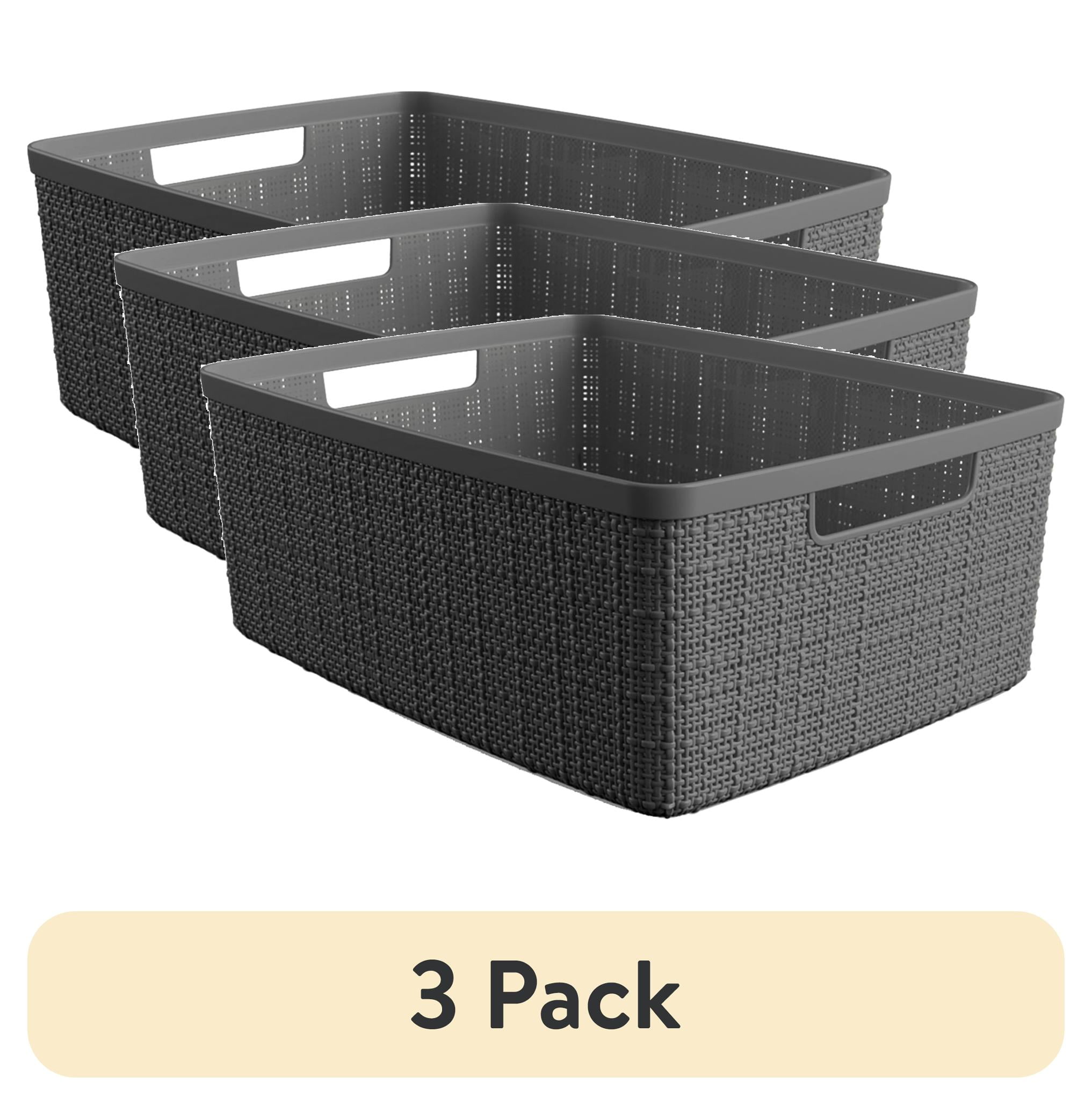 Curver Jute Medium Grey Plastic Storage Basket 3 Pack, Versatile and ...