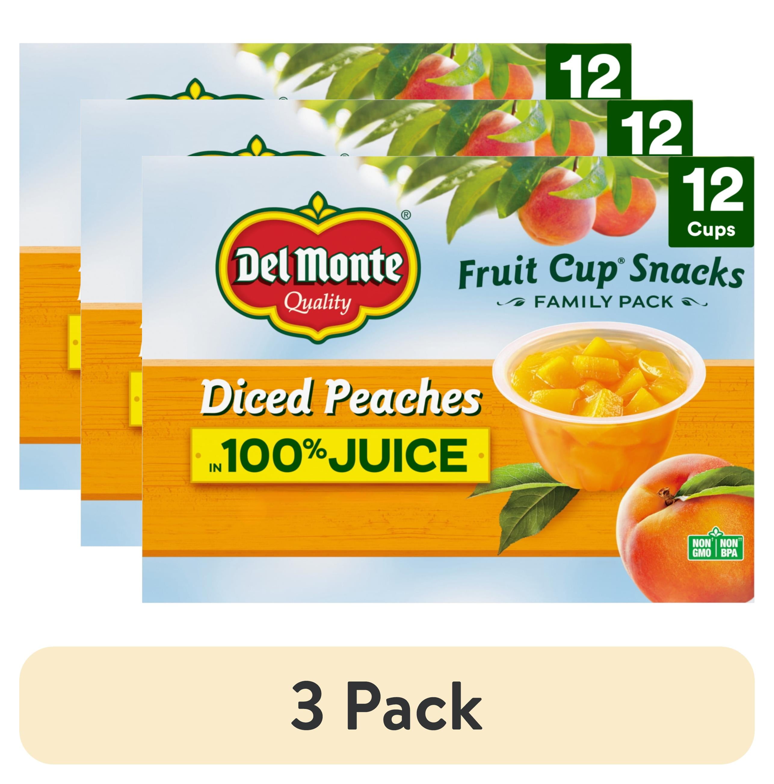 (3 pack) Del Monte Diced Peaches Fruit Cup Snacks in 100% Fruit Juice ...