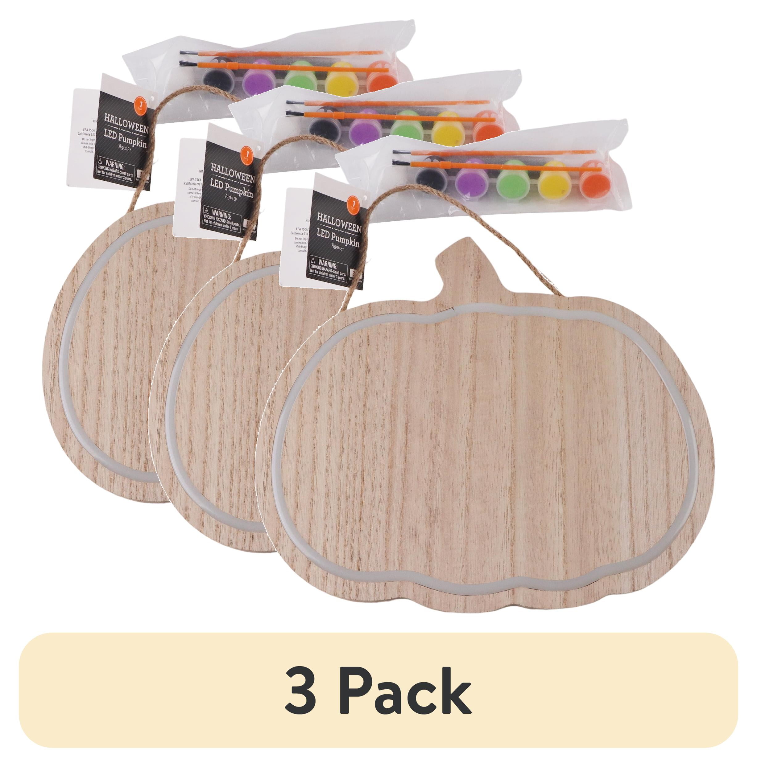 (3 pack) DIY Pumpkin Decor with LED, Wooden Pumpkin Craft Kit, 11.5 x ...