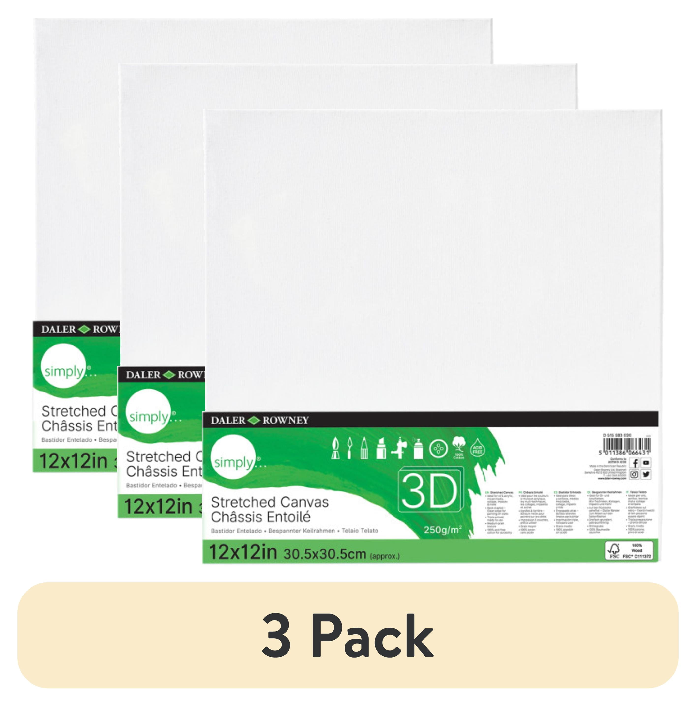 (3 pack) Daler-Rowney Simply Canvas, 3D White Stretched, 12" x 12", 1 ...