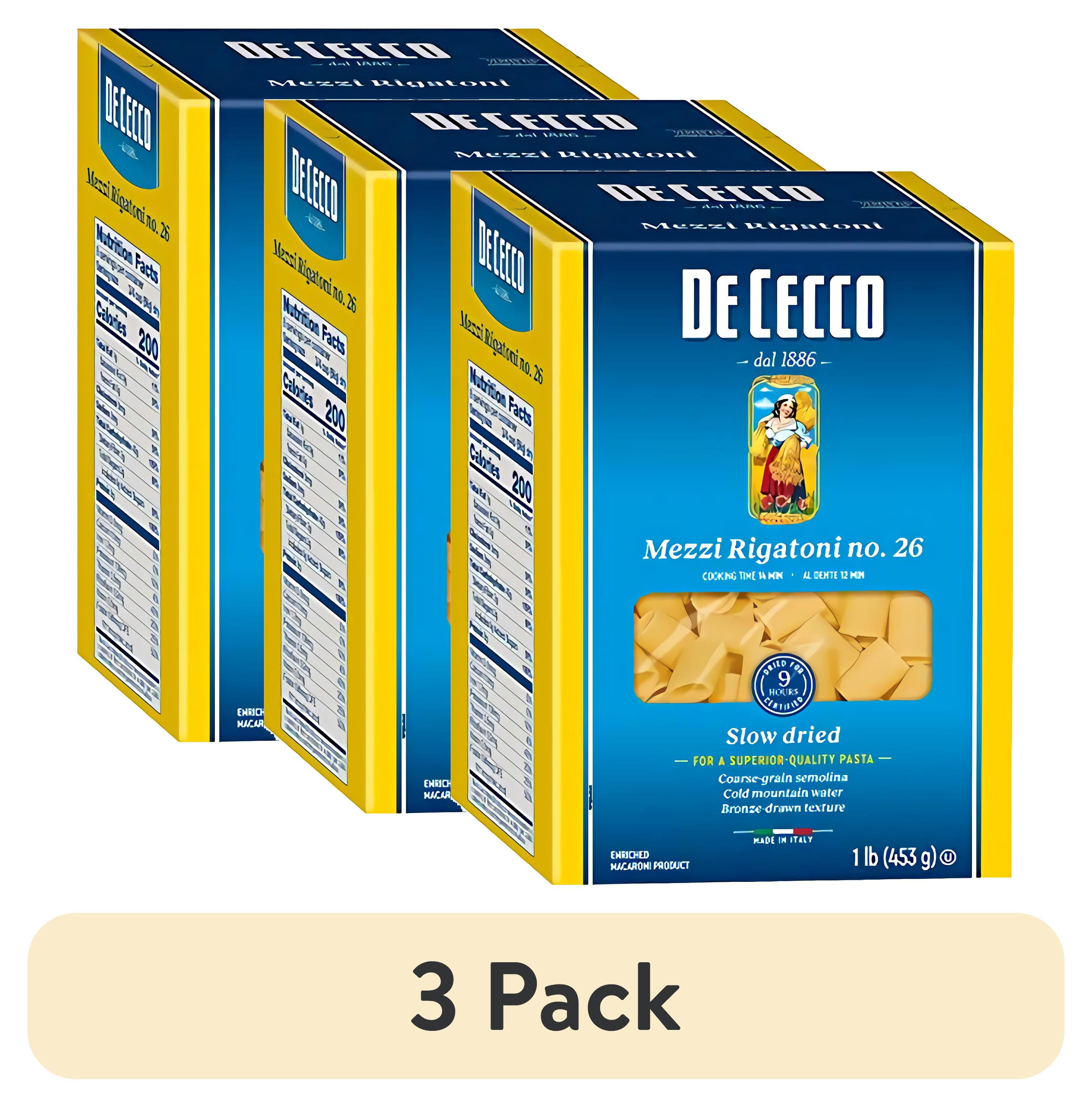(3 pack) De Cecco Semonlina Pasta, Mezzi Rigatoni No.26, 1 Pound (Pack ...