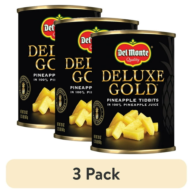 (3 pack) Del Monte Deluxe Gold Pineapple Tidbits in 100% Pineapple ...