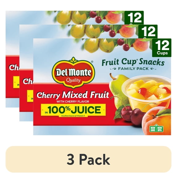 (3 pack) Del Monte Cherry Flavored Mixed Fruit in 100% Juice Fruit Cup ...