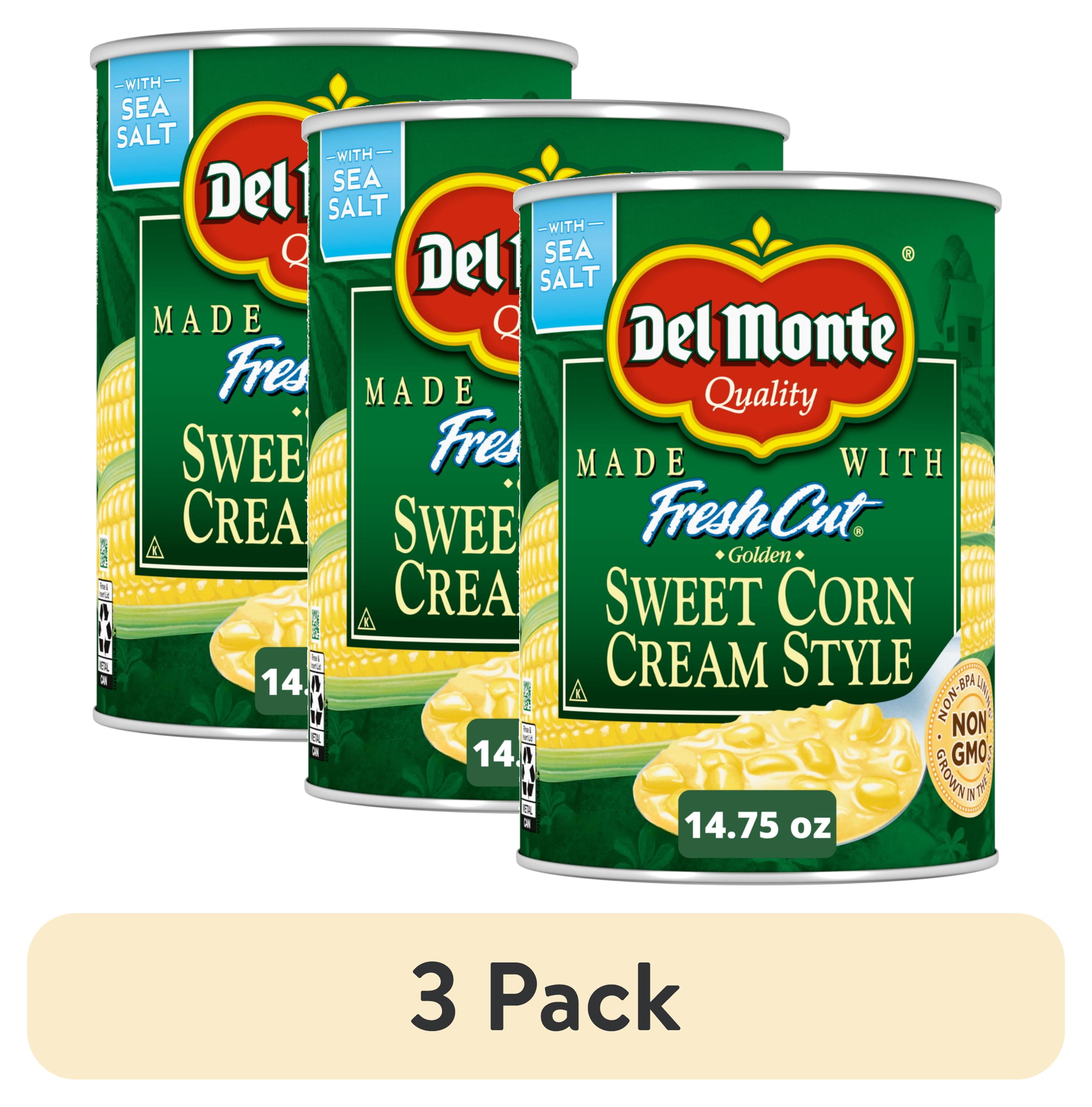 (3 pack) Del Monte Golden Sweet Cream Corn, Canned Vegetables, 14.75 oz ...