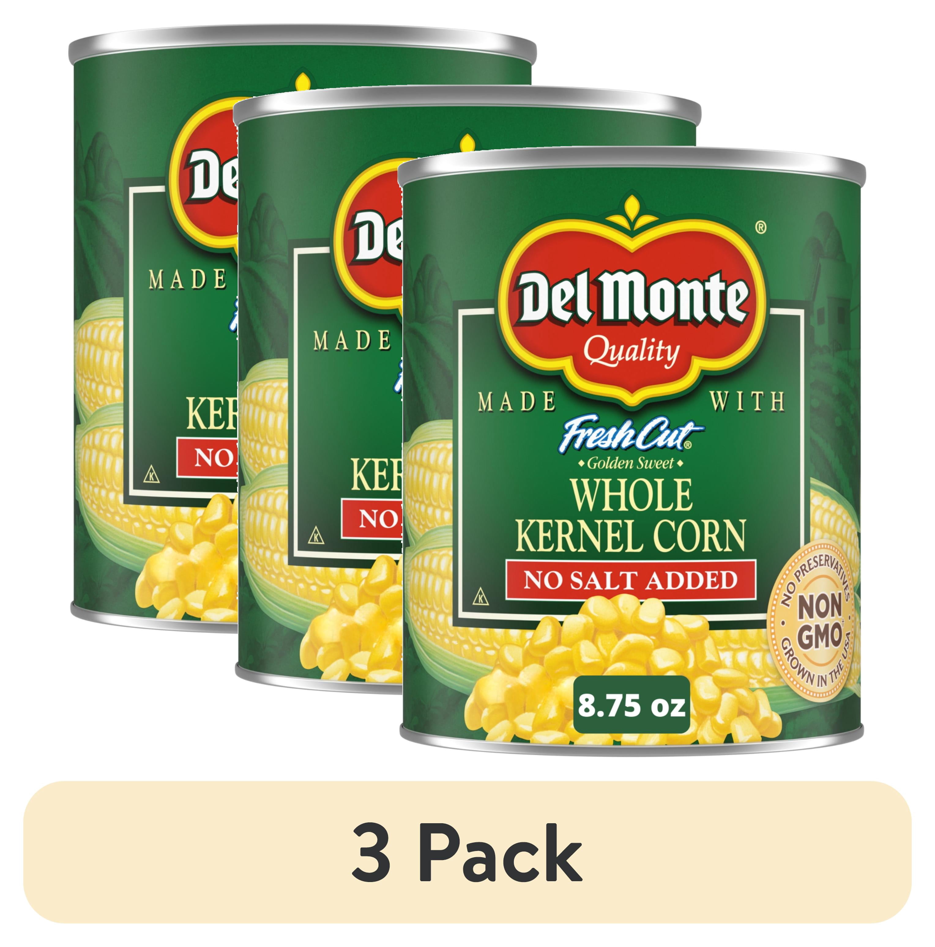 (3 pack) Del Monte No Salt Added Golden Sweet Whole Kernel Corn, Canned ...