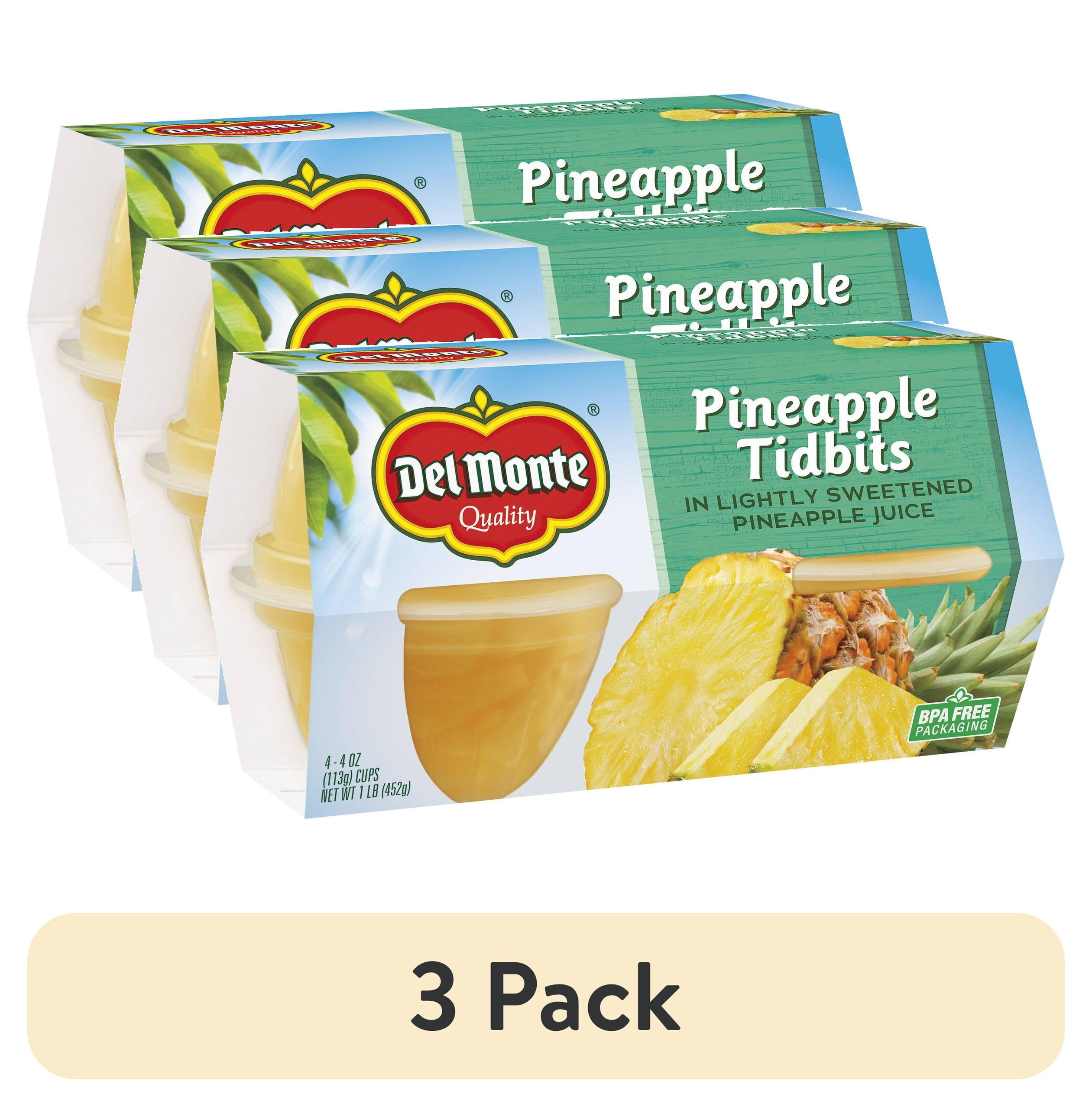 (3 pack) Del Monte Pineapple Tidbits in 100% Juice Fruit Cup Snacks 4 ...
