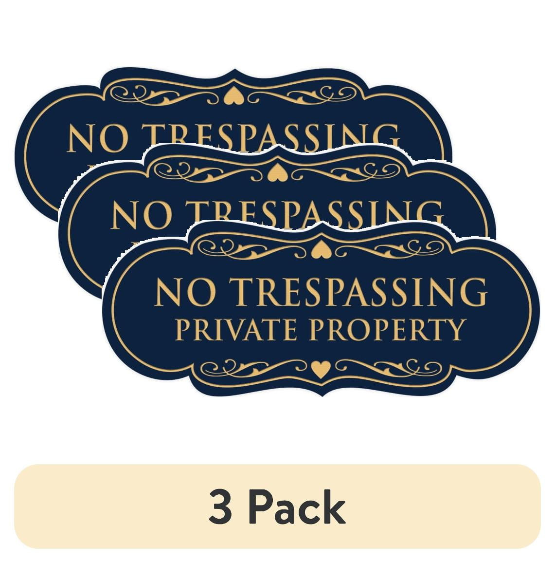 (3 pack) Designer No Trespassing Private Property Sign(Navy Blue/Gold ...