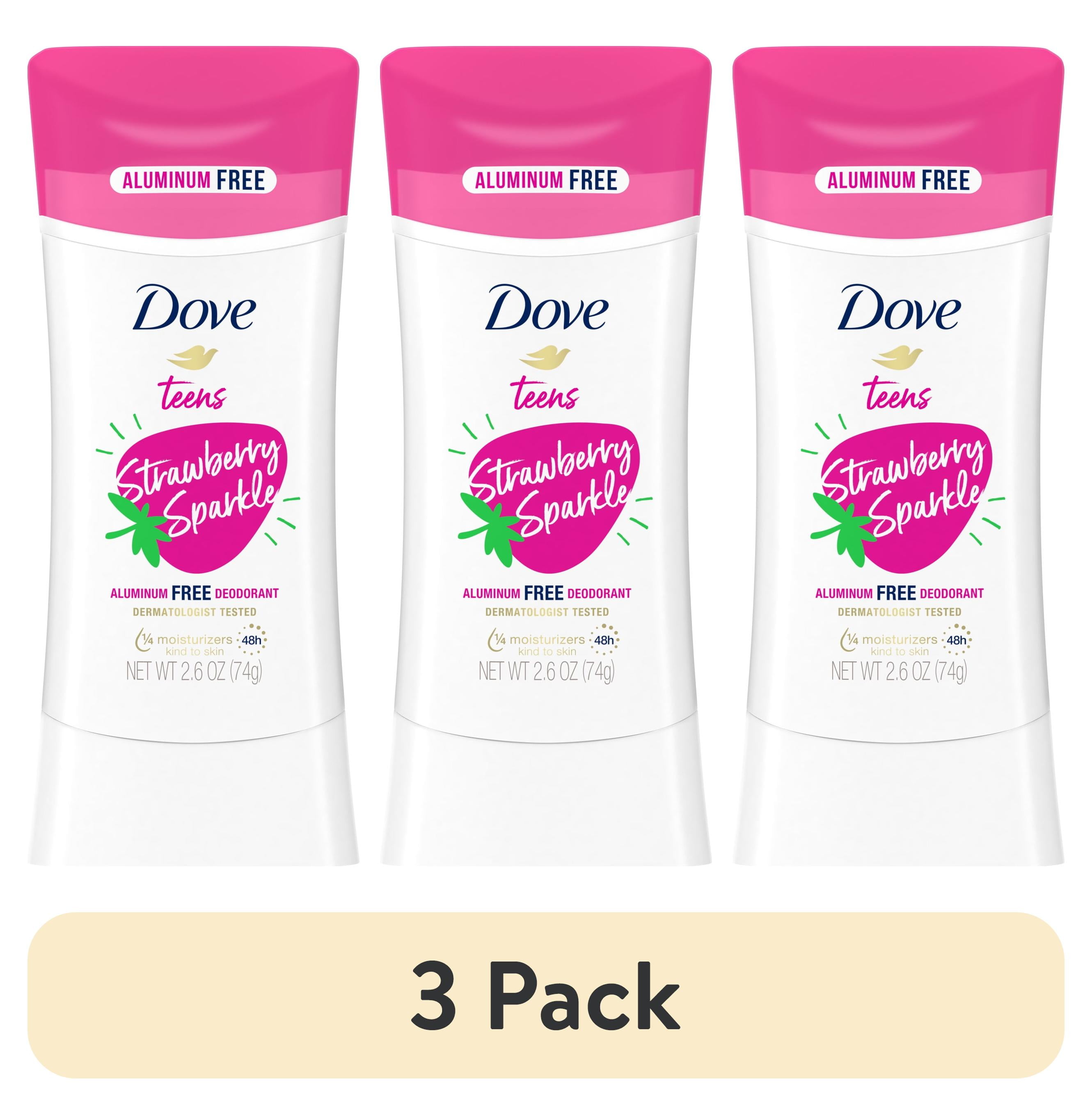 (3 pack) Dove Teens Deodorant Stick Strawberry Sparkle for Women, 2.6 ...