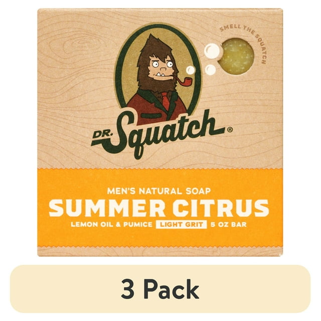 (3 pack) Dr. Squatch Summer Citrus Natural Bar Soap for Men Light Grit ...