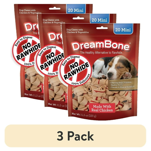 (3 pack) DreamBone Classic Bone Mini Rawhide-Free Chews for Dogs, Made ...