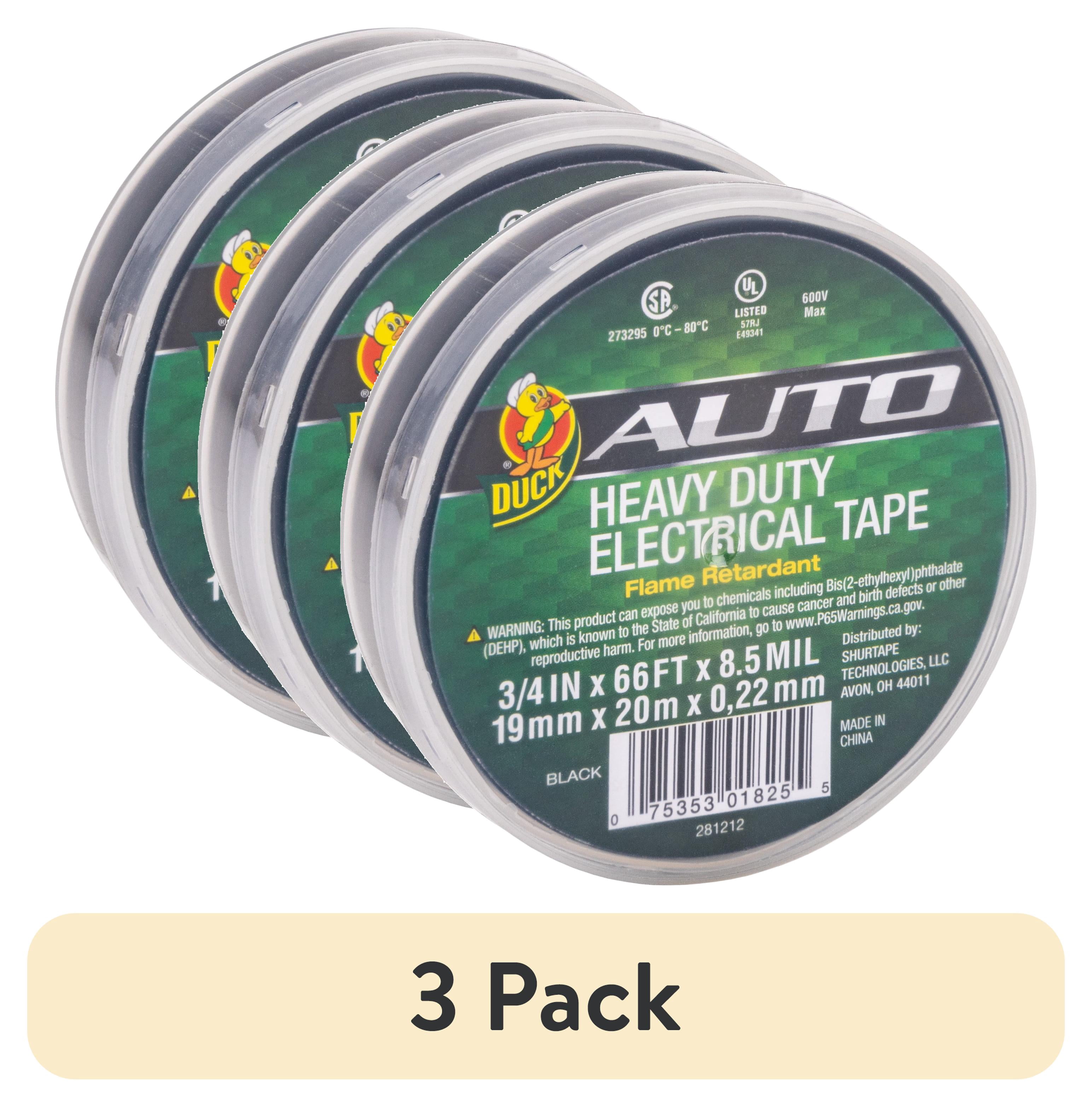 (3 pack) Duck Brand Heavy Duty Black Auto Electrical Tape, .75 in. x 66 ...