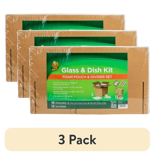 (3 pack) Duck Dish and Glass Moving Kit, 16 Pouches and 12 Corrugate ...