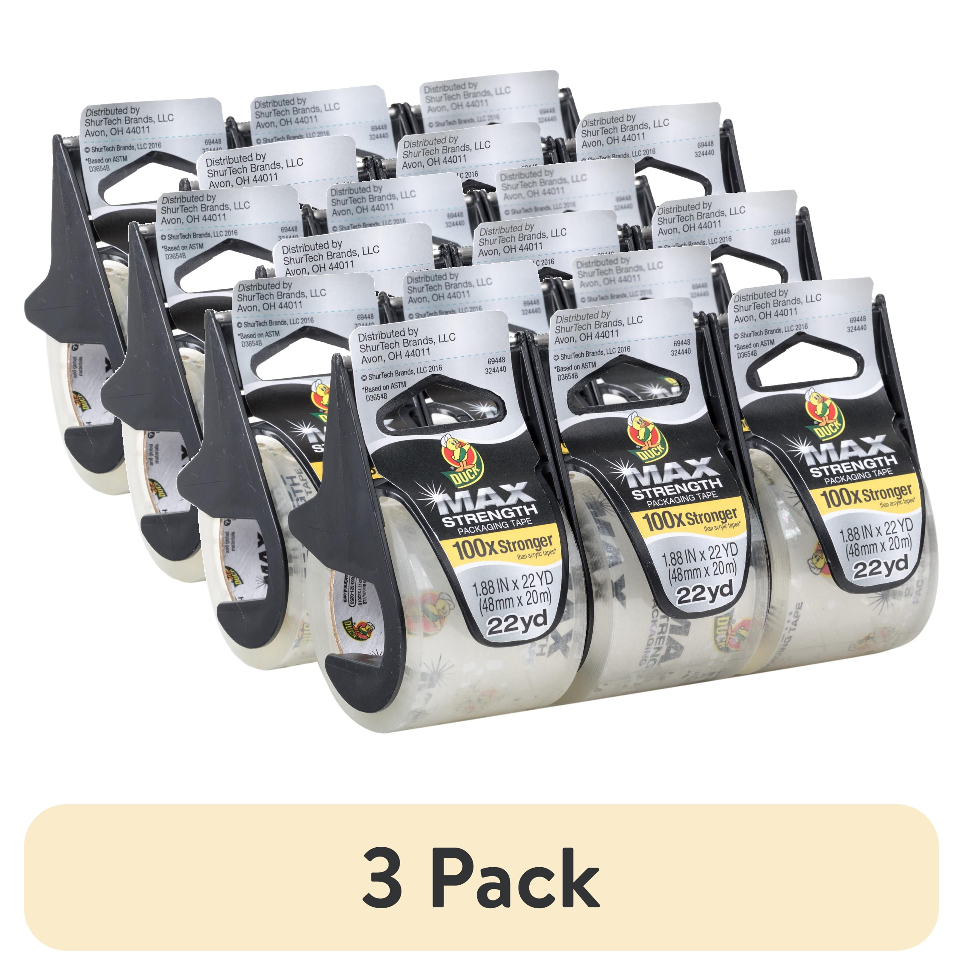 (3 pack) Duck Max 1.88" x 22 yd. Clear Rubber Packing Tape & Dispenser ...