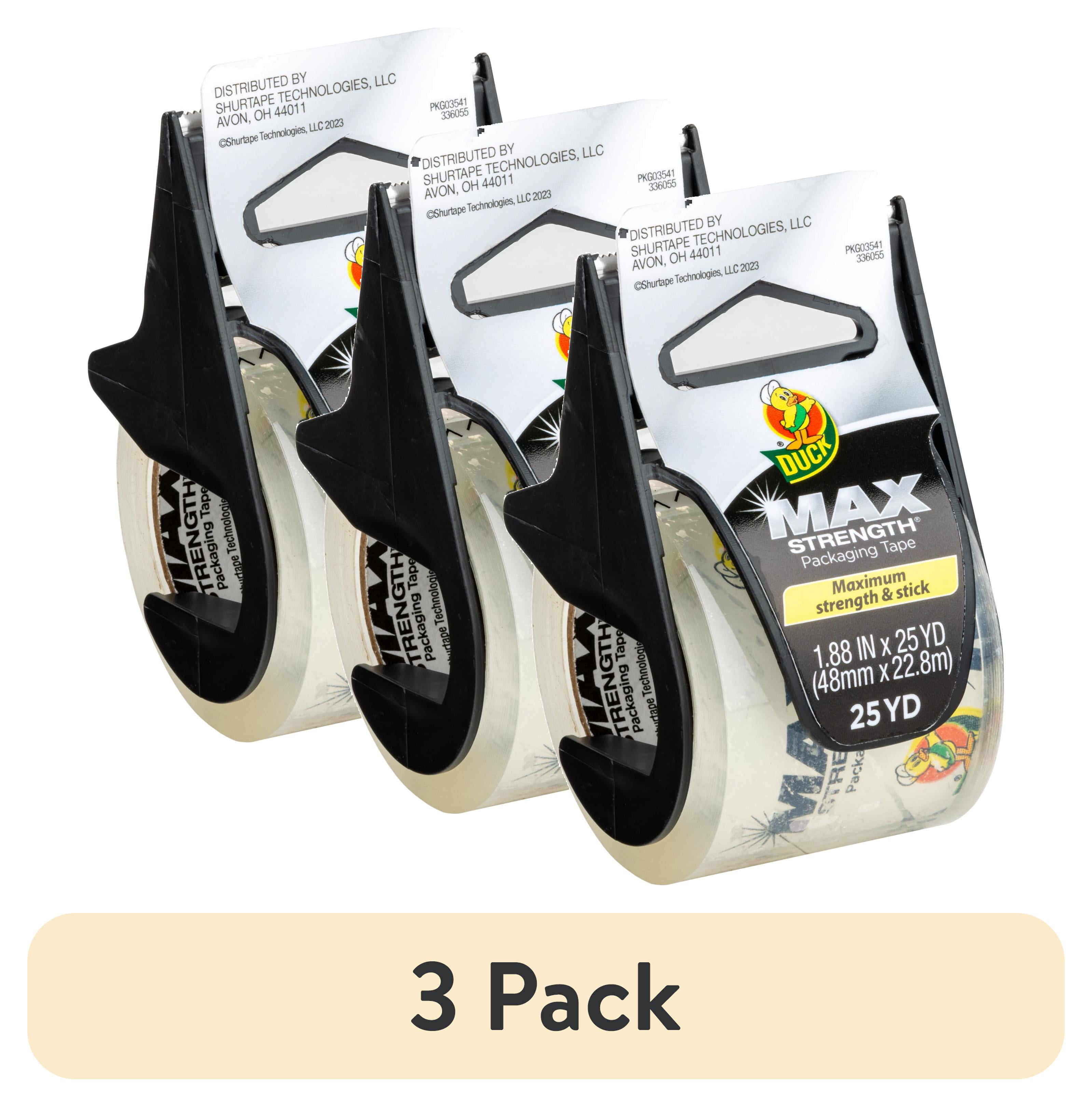 (3 pack) Duck Max Strength Clear Packing Tape with Dispenser, 1.88" x ...