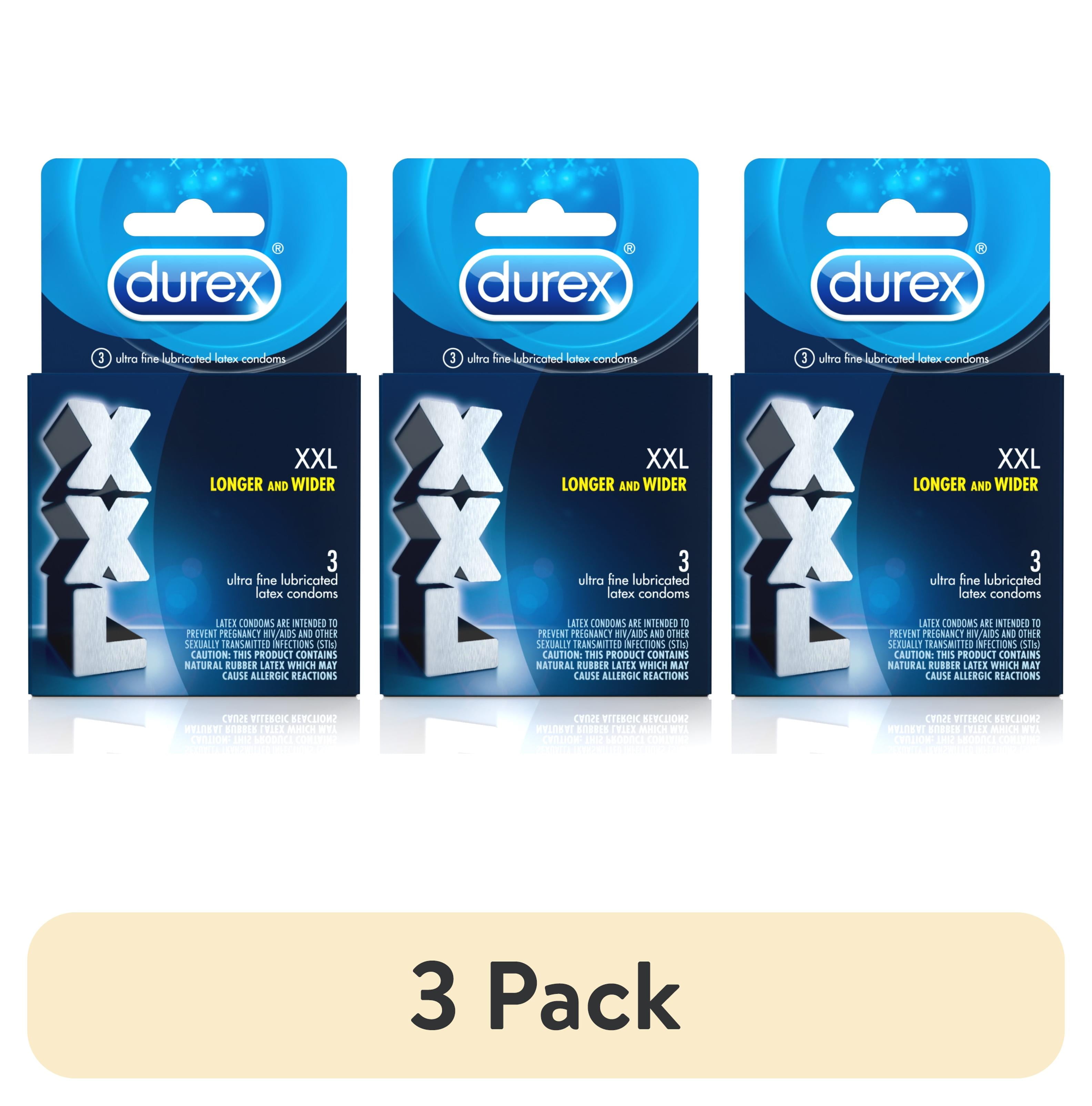 (3 pack) Durex Condom XXL Longer & Wider Natural Latex Condoms, 3 Count ...