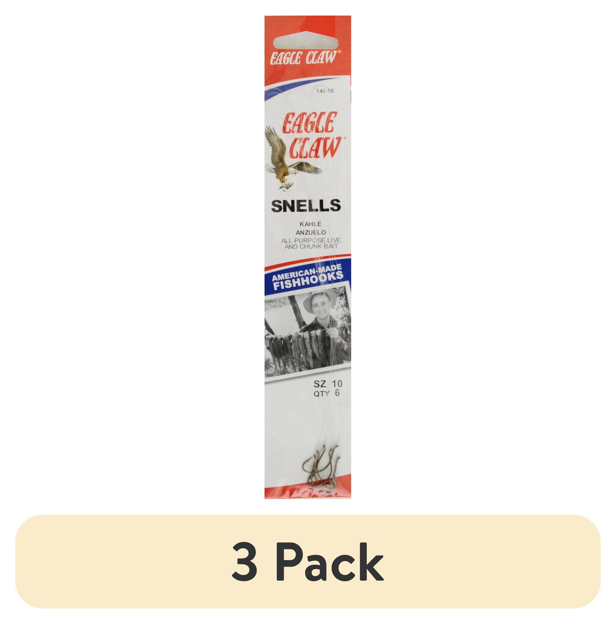 (3 pack) Eagle Claw 147H-10 Snelled Kahle Hook, Bronze, Size 10, 6 Pack ...