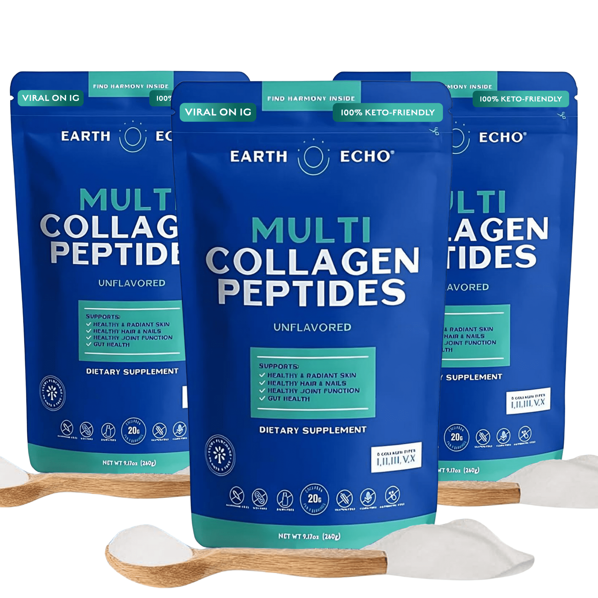 (3 pack) Earth Echo Multi Collagen Peptides, Unflavored Hydrolyzed ...