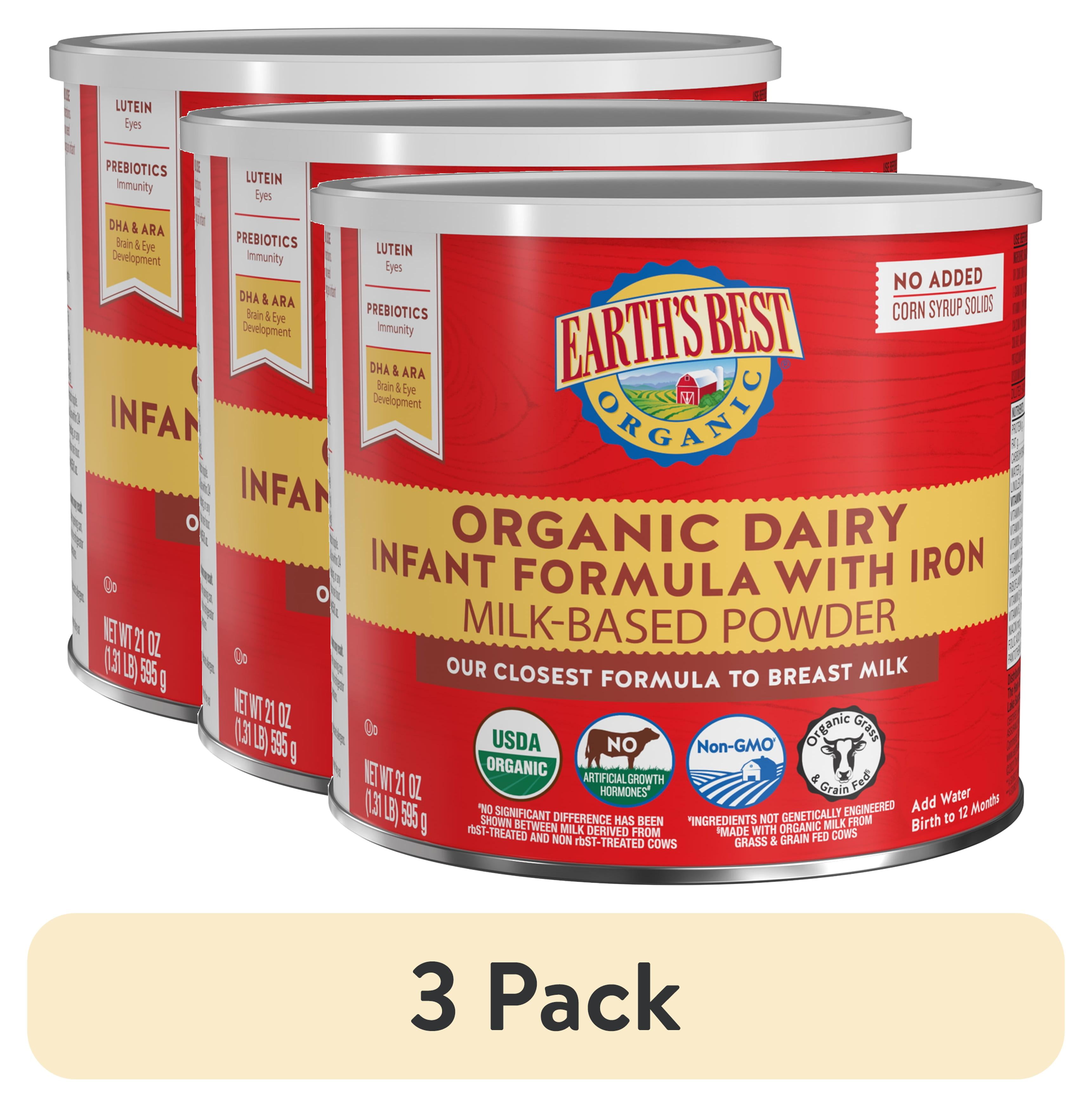 (3 pack) Earth's Best Organic Dairy Powder Baby Formula with Iron DHA ...