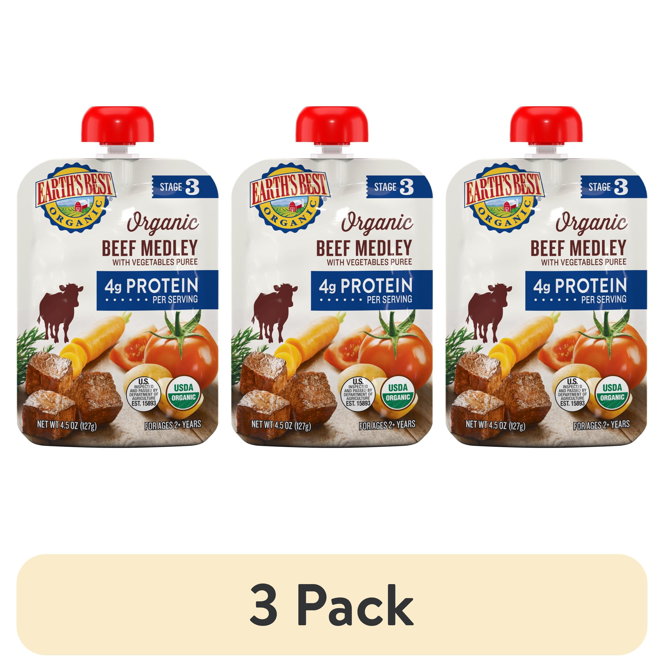 (3 pack) Earth's Best Organic Stage 3 Baby Food, Beef Medley with ...