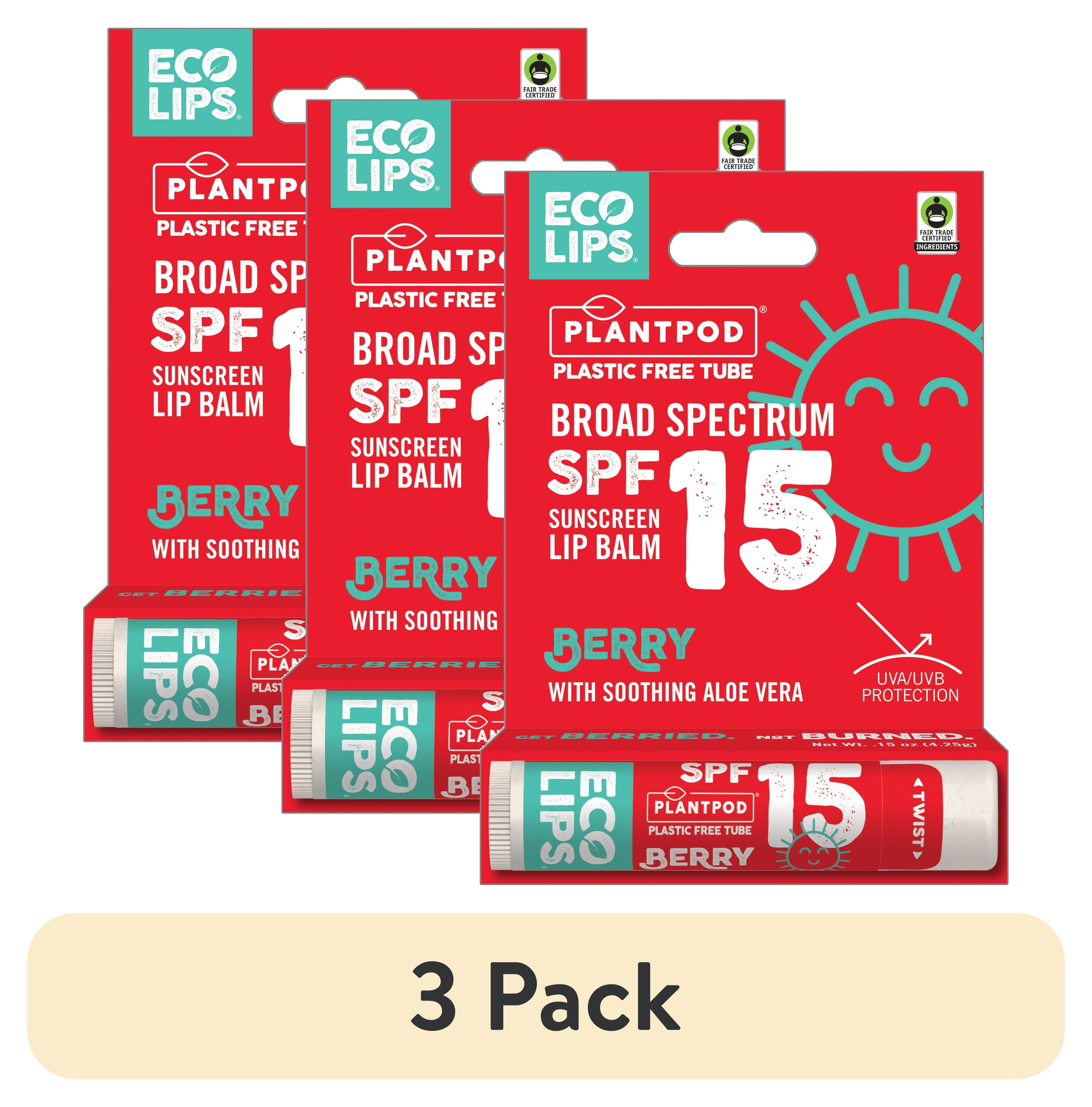 (3 pack) Eco Lips Berry SPF 15 Broad Spectrum Sunscreen Lip Balm, 0.15 ...