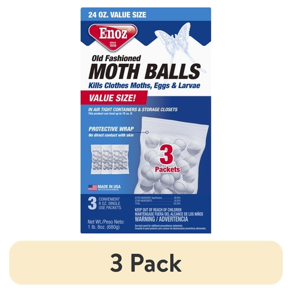 (3 pack) Enoz Old Fashioned Moth Balls - Naphthalene, 8oz, Clothes Moth ...