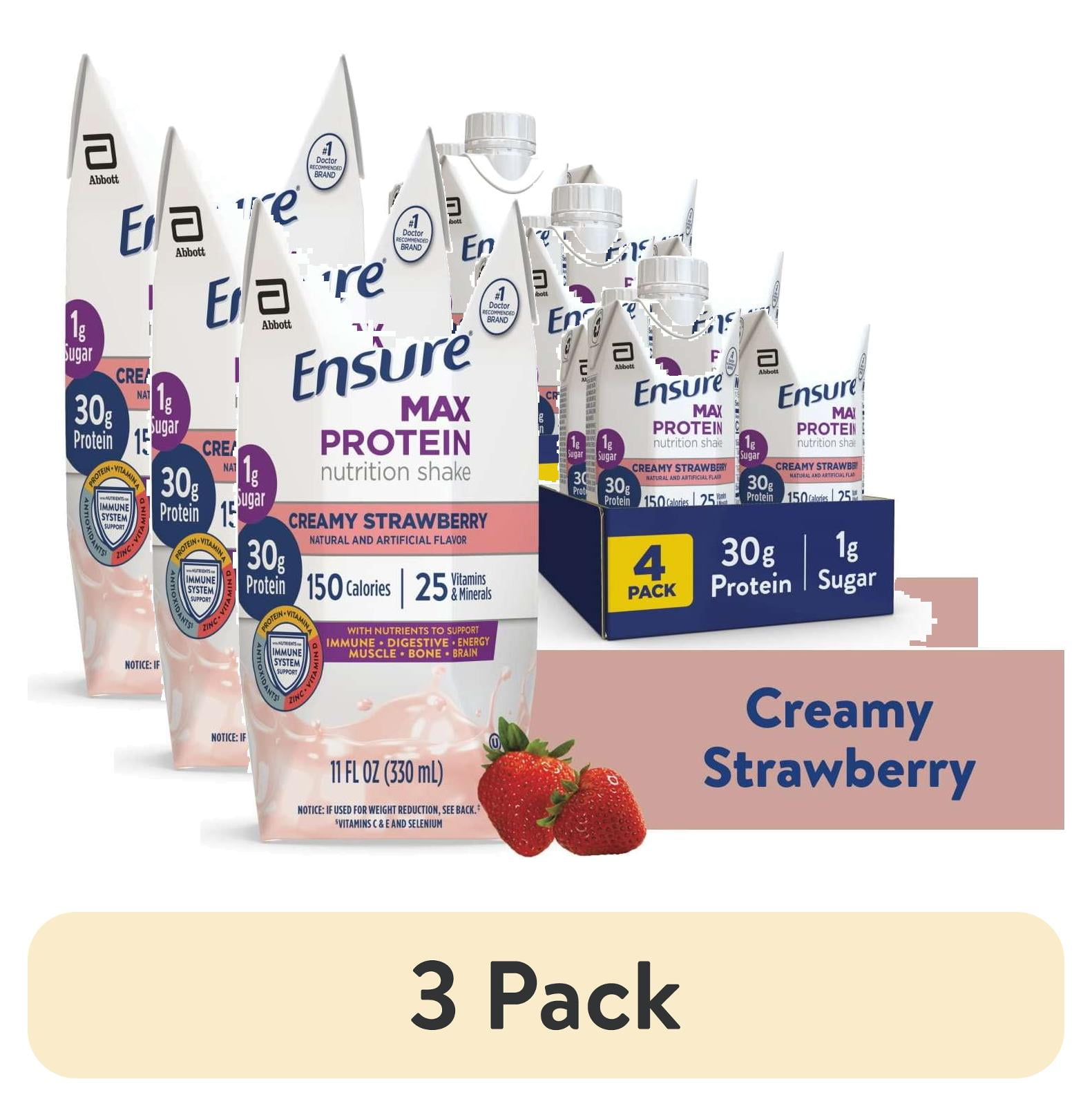(3 pack) Ensure Max Protein Shake, 30g Protein, Creamy Strawberry, 11 ...