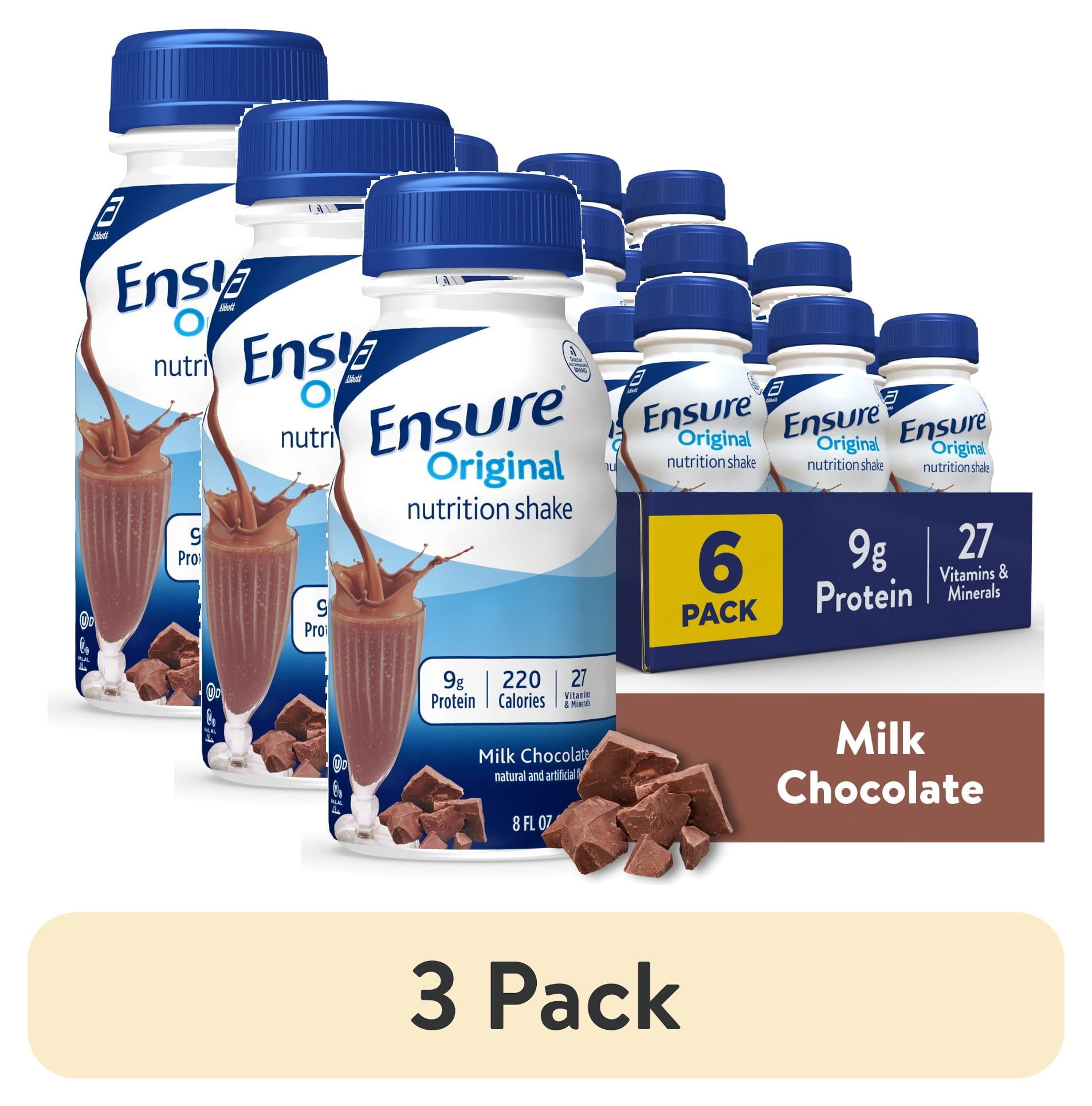 (3 pack) Ensure Original Nutrition Shake, 9g Protein, Milk Chocolate, 8 ...