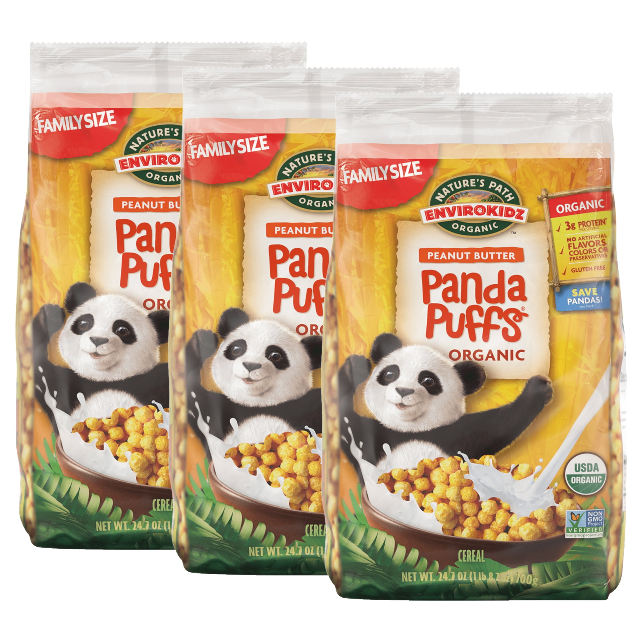 (3 pack) EnviroKidz Organic Breakfast Cereal, Panda Puffs, 24.7oz Bag ...