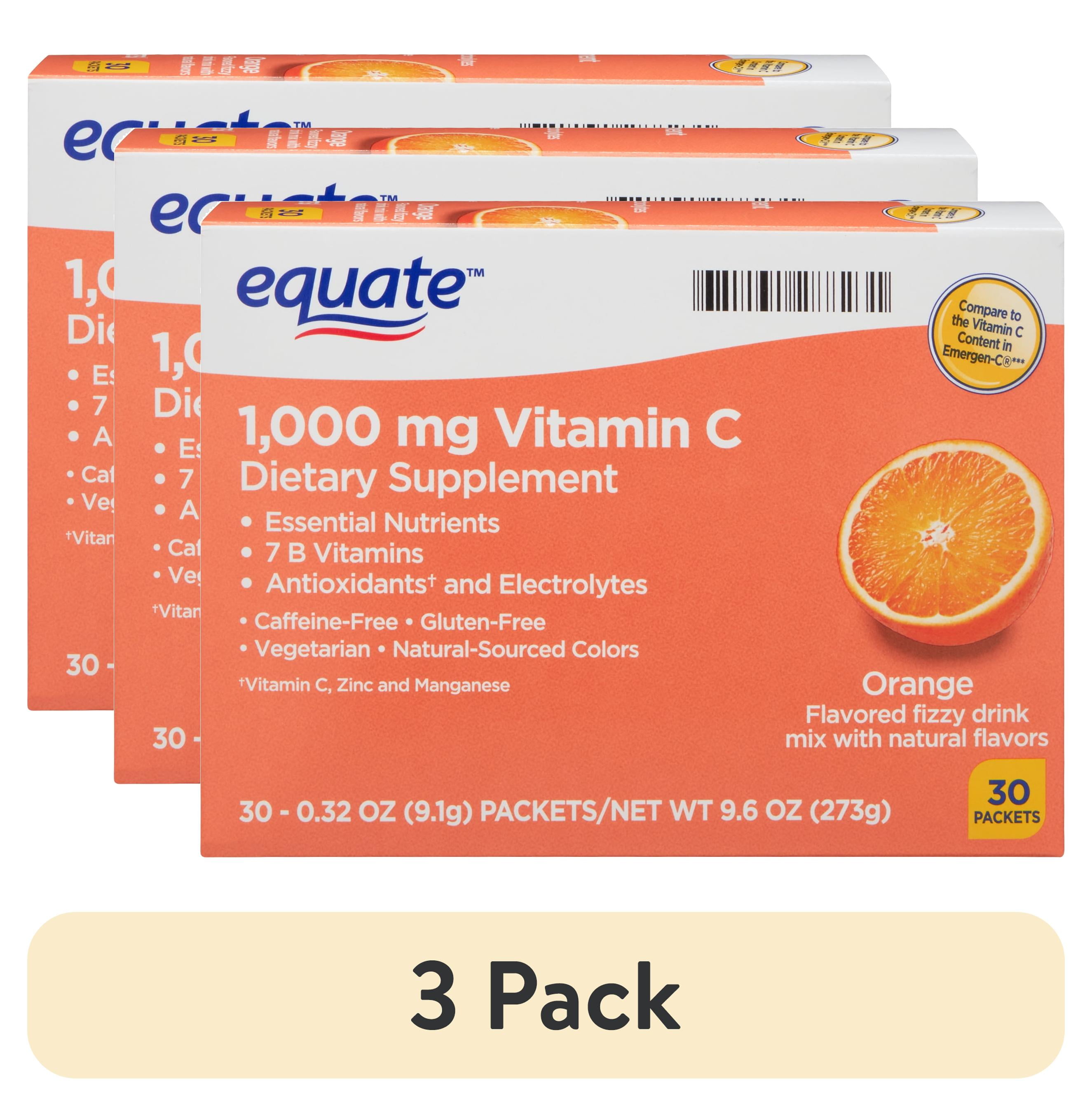 (3 pack) Equate 14+ 1000 mg Vitamin C Powder for Immune Support, Orange ...