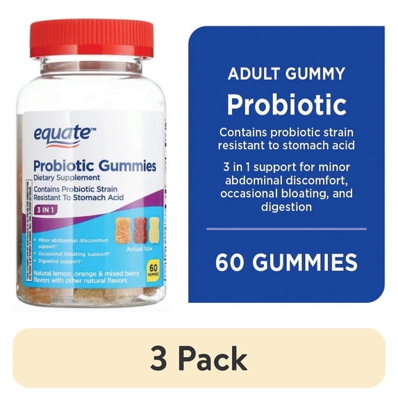 (3 pack) Equate 3-in-1 Daily Dietary Supplement Probiotic Gummies ...