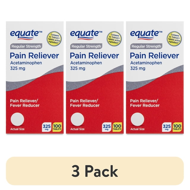 (3 pack) Equate Regular Strength Pain Reliever Acetaminophen Tablets ...