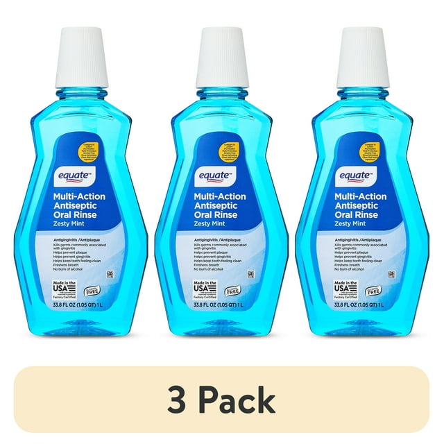 (3 pack) Equate Alcohol-Free Multi-Action Antiseptic Oral Rinse, Zesty ...
