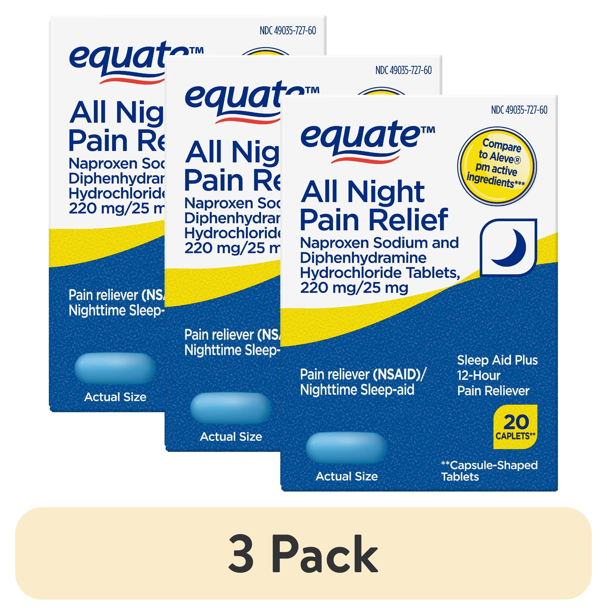 (3 pack) Equate All Night Pain Relief PM Tablets, 20 Caplets - Walmart.com