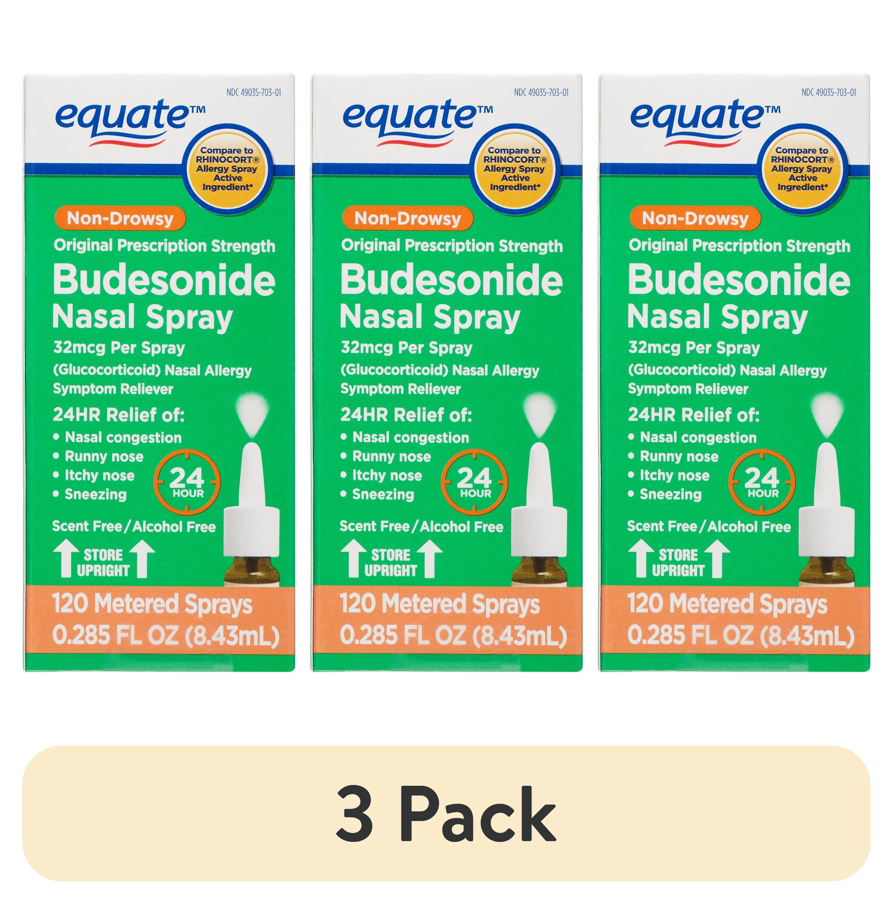 (3 pack) Equate Allergy Relief 24 Hour Non-Drowsy Budesonide Nasal ...