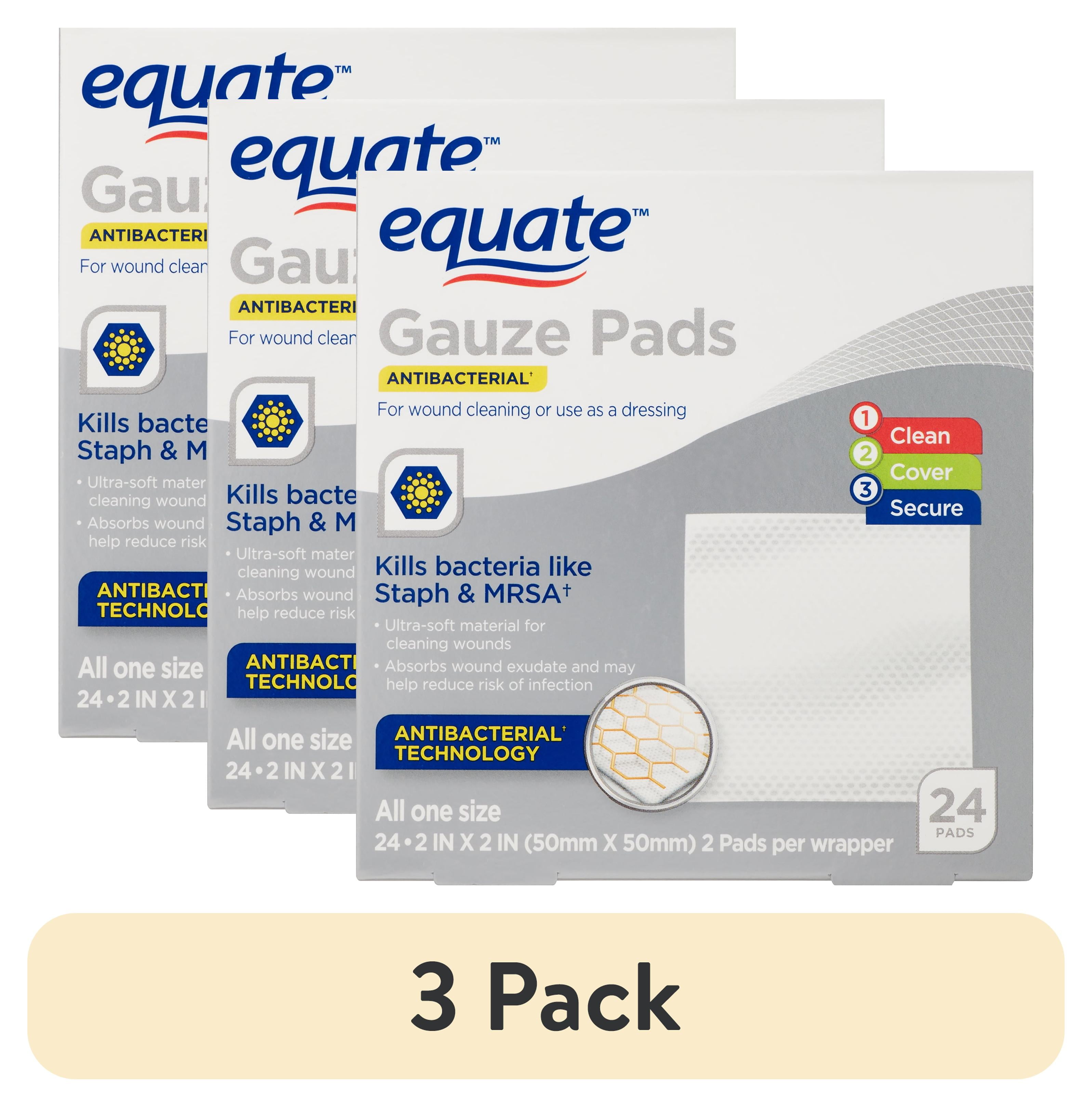 (3 pack) Equate Antibacterial Gauze Pads, 2 in x 2 in, 24 Count ...