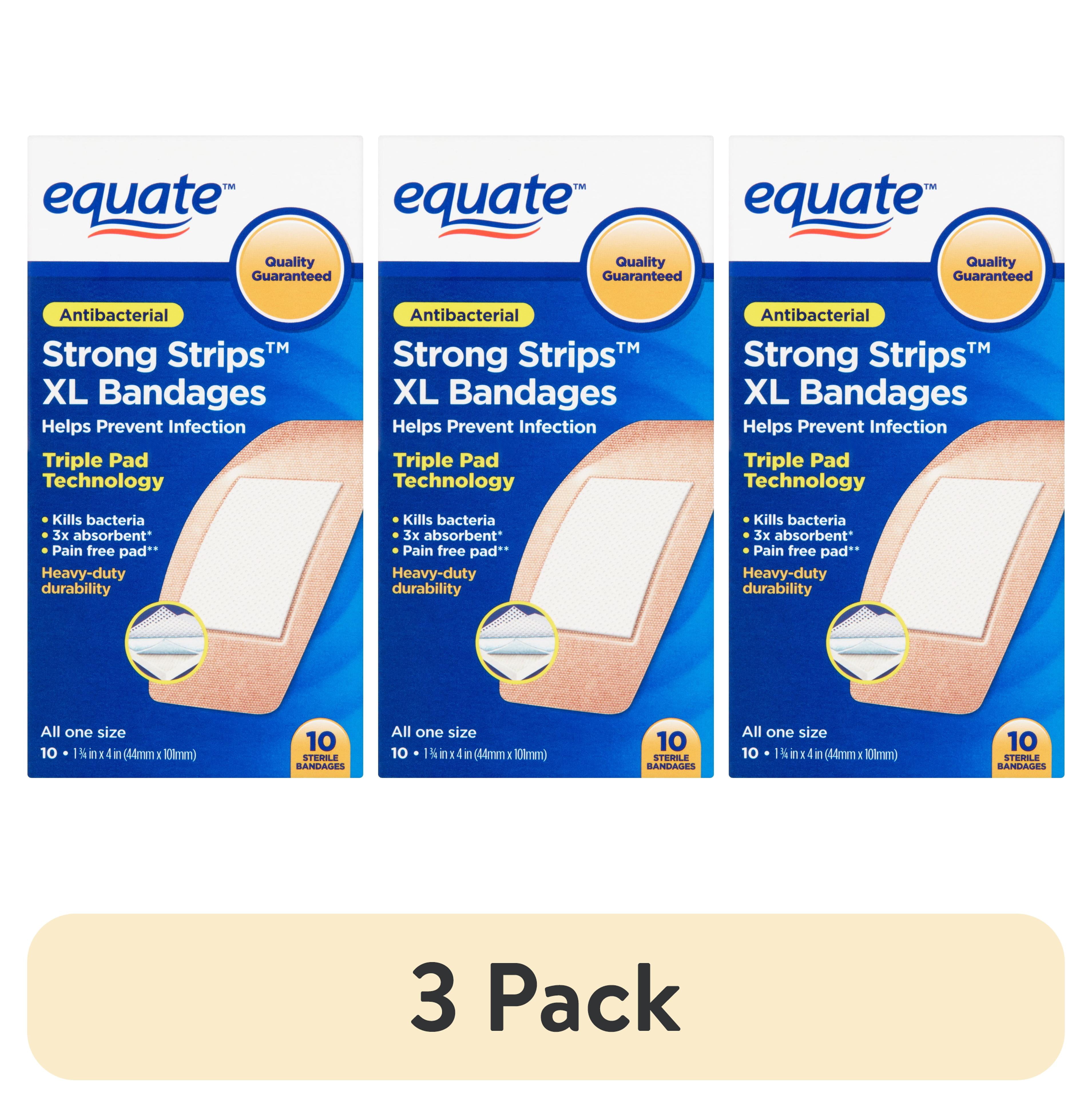 (3 pack) Equate Antibacterial Strong Strips Bandages, X-Large, 10 Count ...