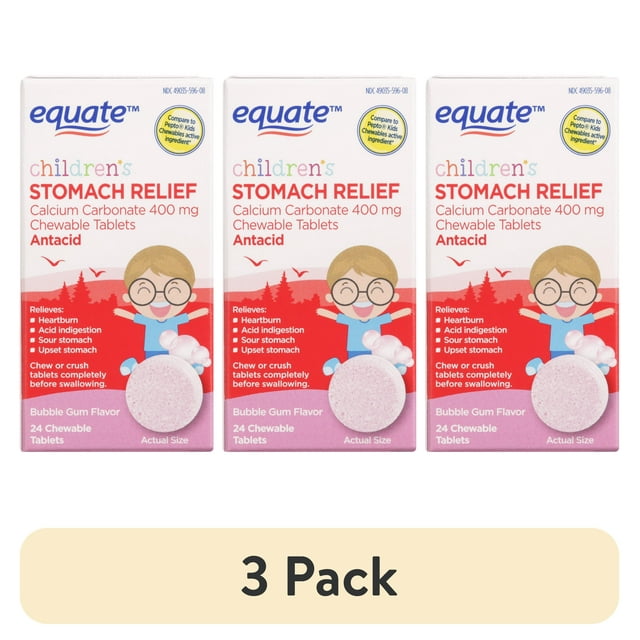 (3 pack) Equate Children's Calcium Carbonate Chewable Tablets for Upset ...