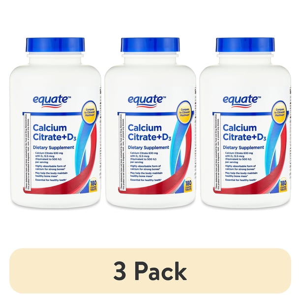 (3 pack) Equate Calcium Citrate + D3 Tablets Dietary Supplement, 630 mg ...