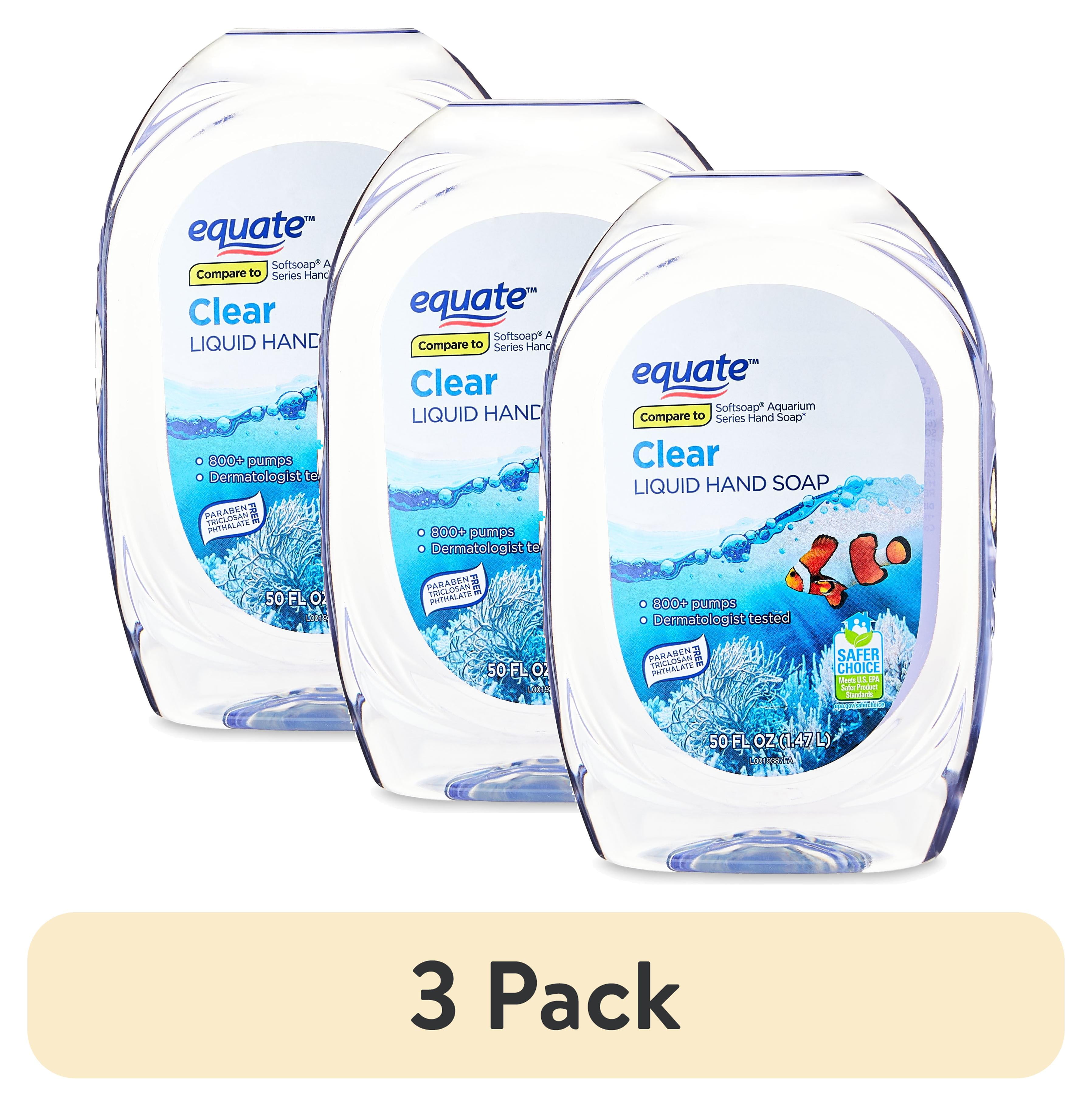 (3 pack) Equate Liquid Hand Soap, Clear, 50 fl oz, Compare to Softsoap ...