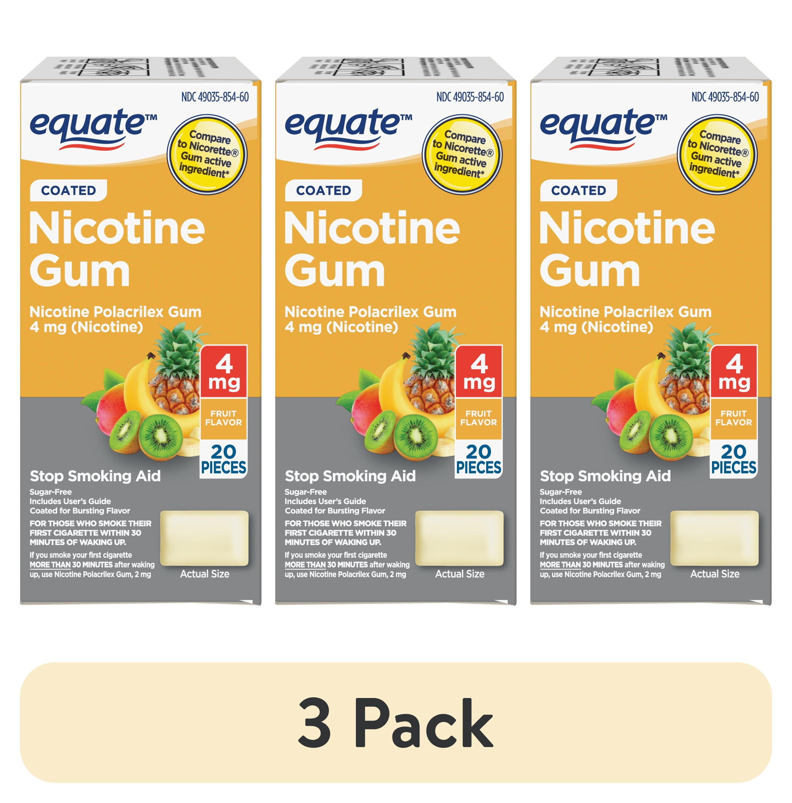 (3 pack) Equate Coated Nicotine Polacrilex Gum 4 mg (nicotine), Fruit ...