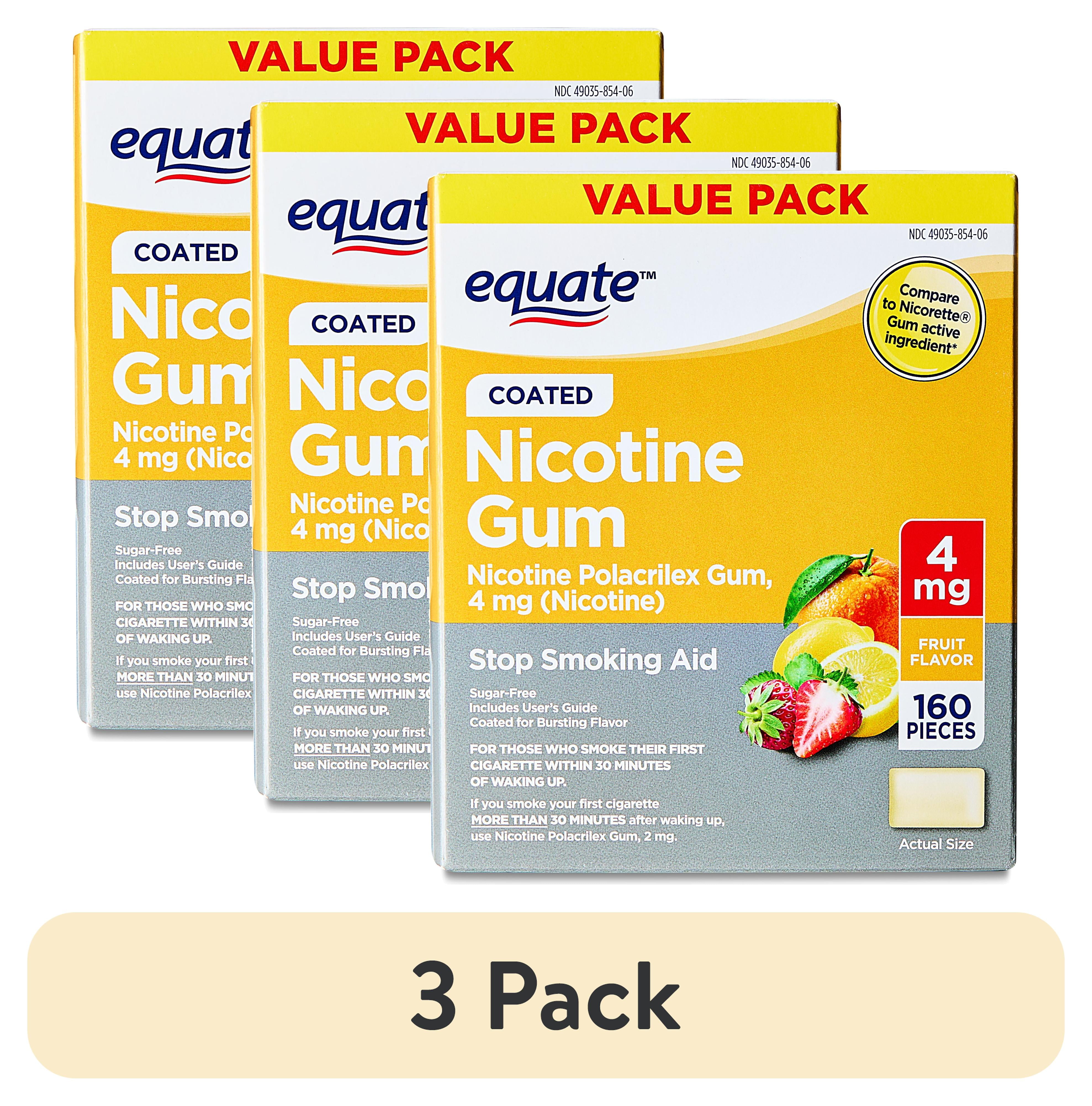 (3 pack) Equate Coated Polacrilex Nicotine Gum, 4 mg, Fruit Flavor ...