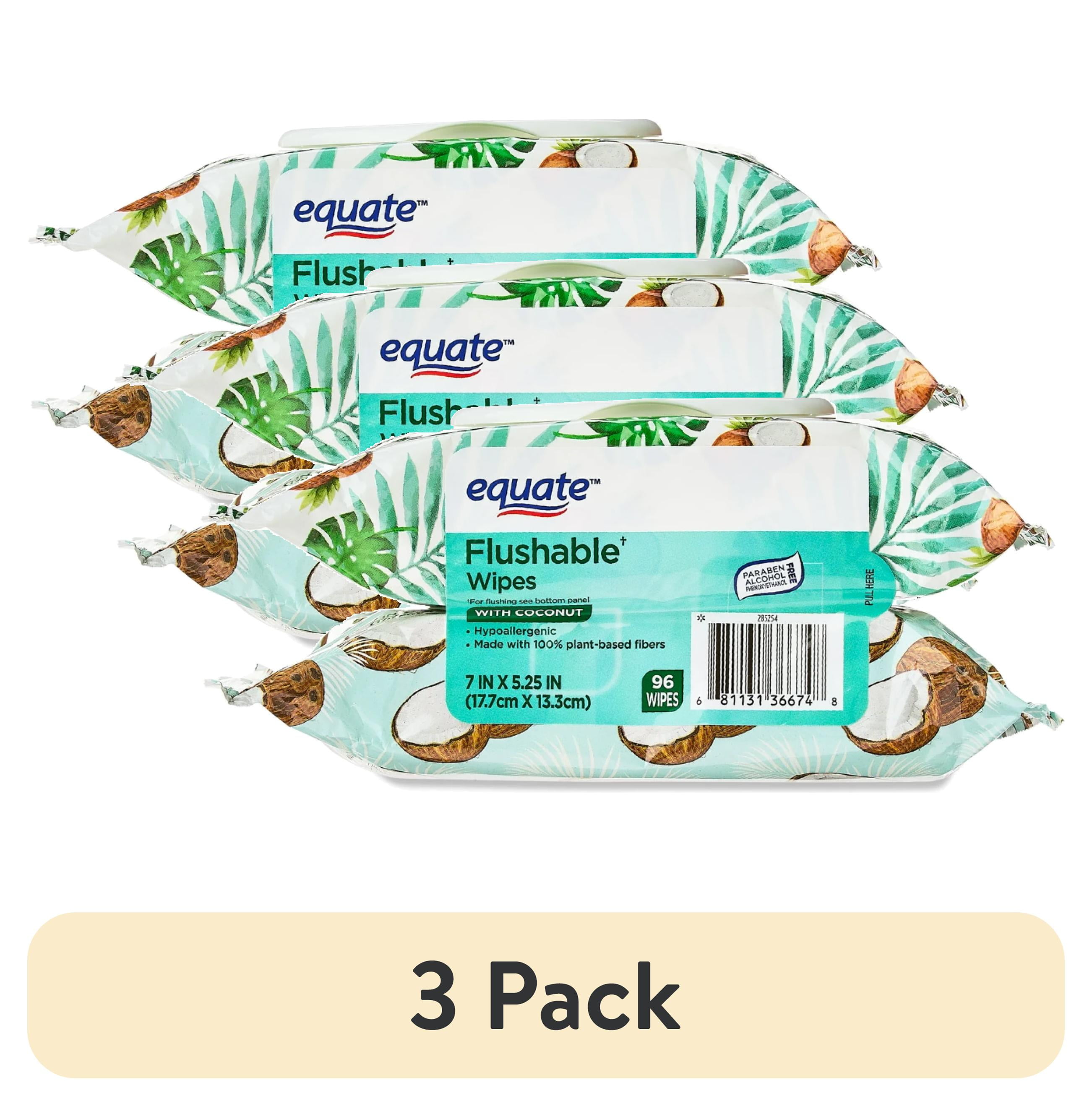 (3 pack) Equate Flushable Wet Wipes, Coconut Scent, 96 Wipes (2 Pack ...