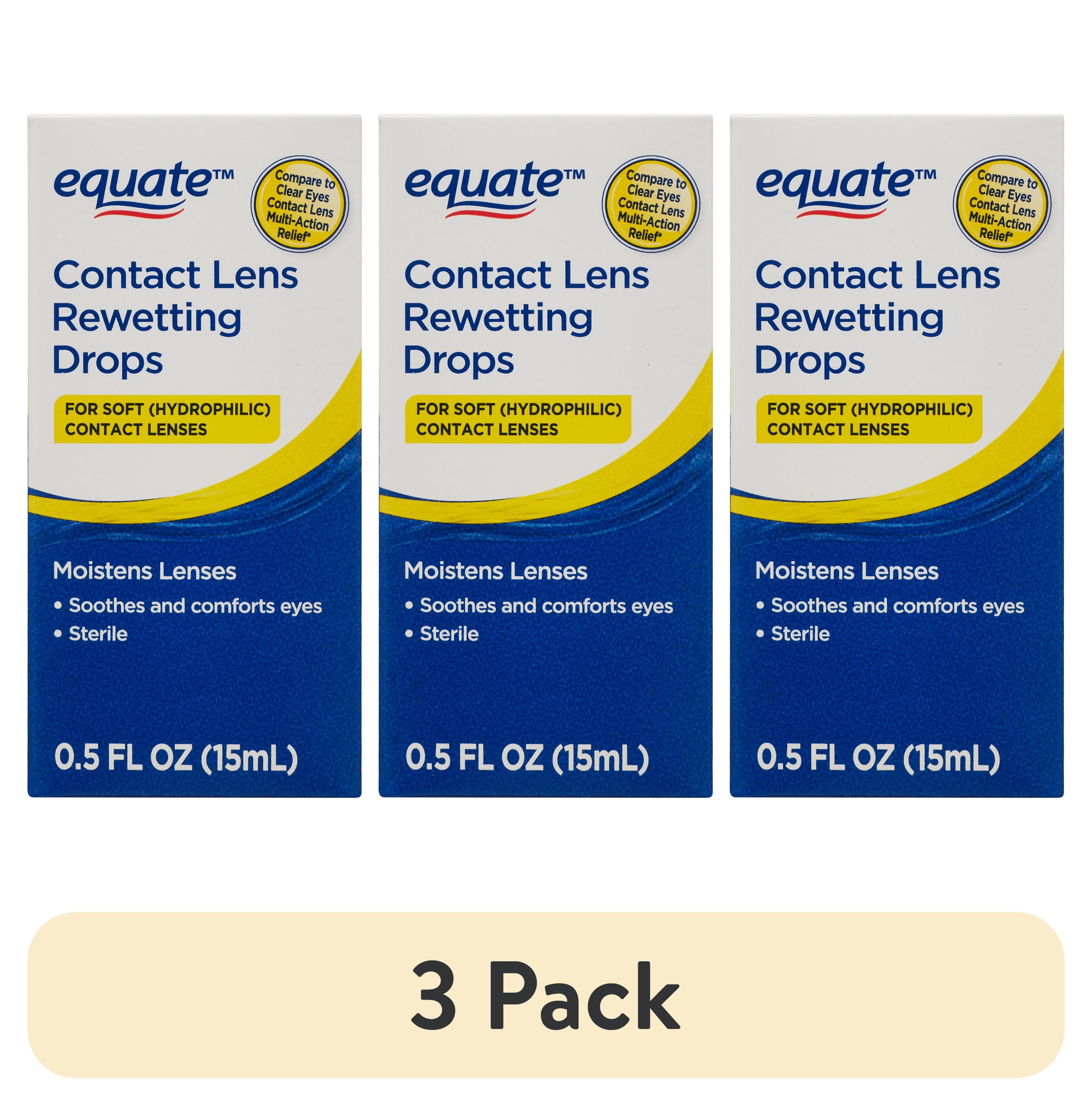(3 pack) Equate Contact Lens Rewetting Drops for Soft Contact Lenses, 0 ...