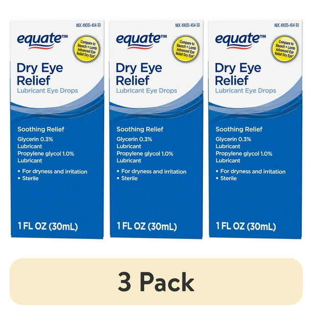 (3 pack) Equate Dry Eye Relief Lubricant Eye Drops, 1 fl oz, Compare to ...