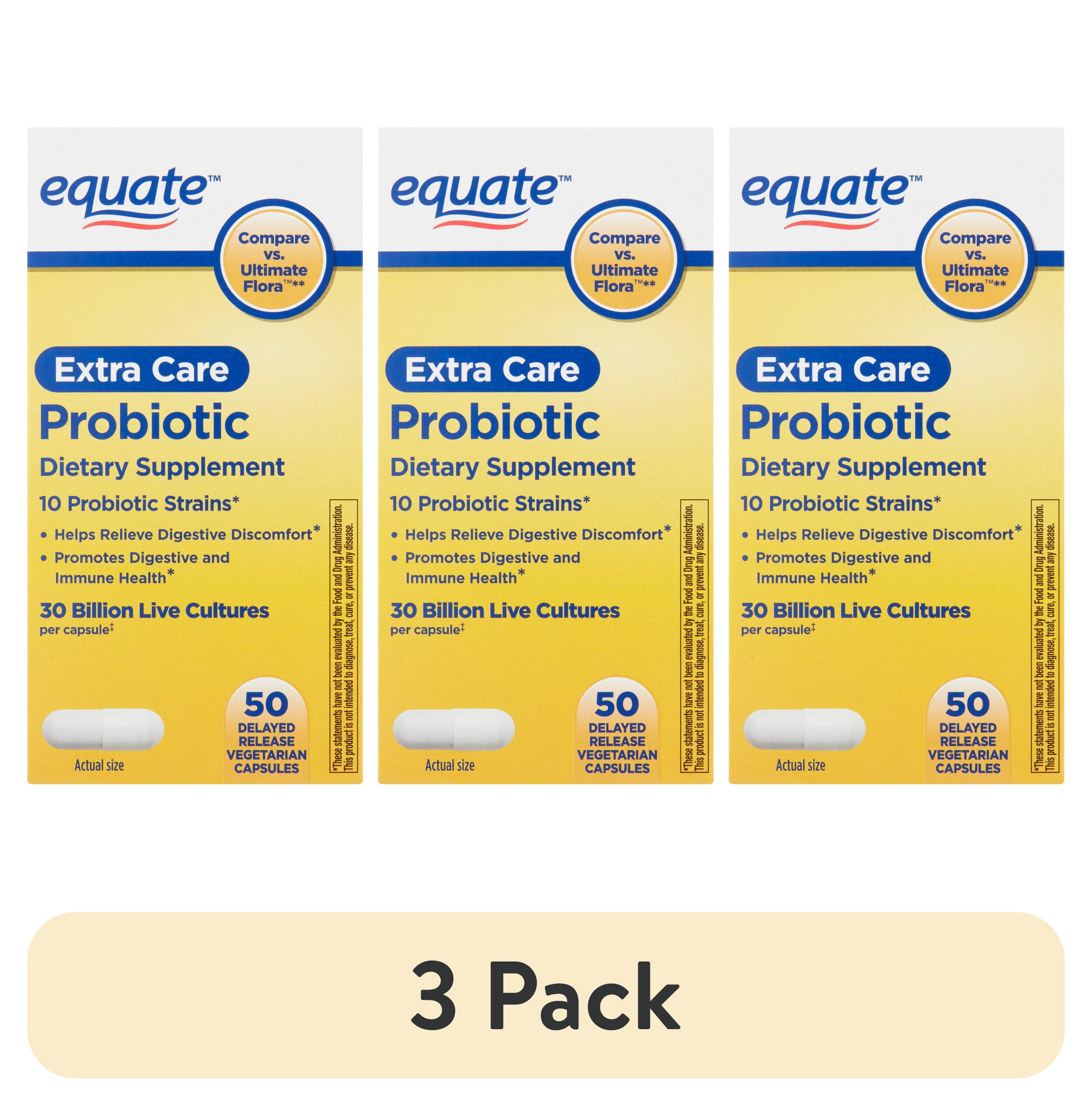 (3 pack) Equate Extra Care Probiotic Capsules, Delayed Release, 50 ...