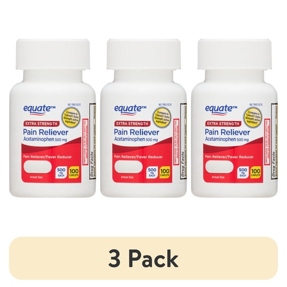 (3 pack) Equate Extra Strength Pain Reliever Acetaminophen Caplets ...
