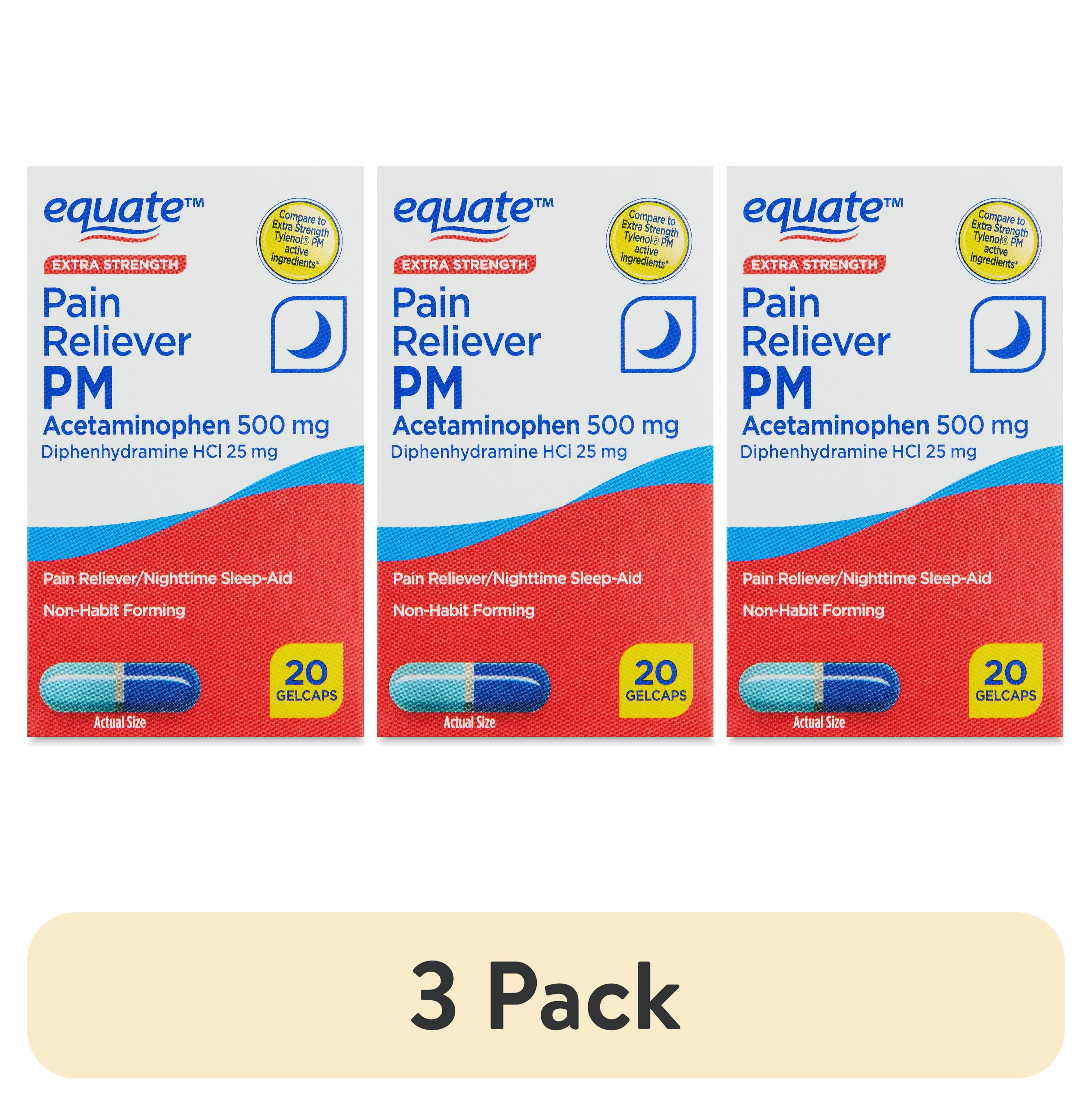 (3 pack) Equate Extra Strength Acetaminophen and Diphenhydramine HCl ...