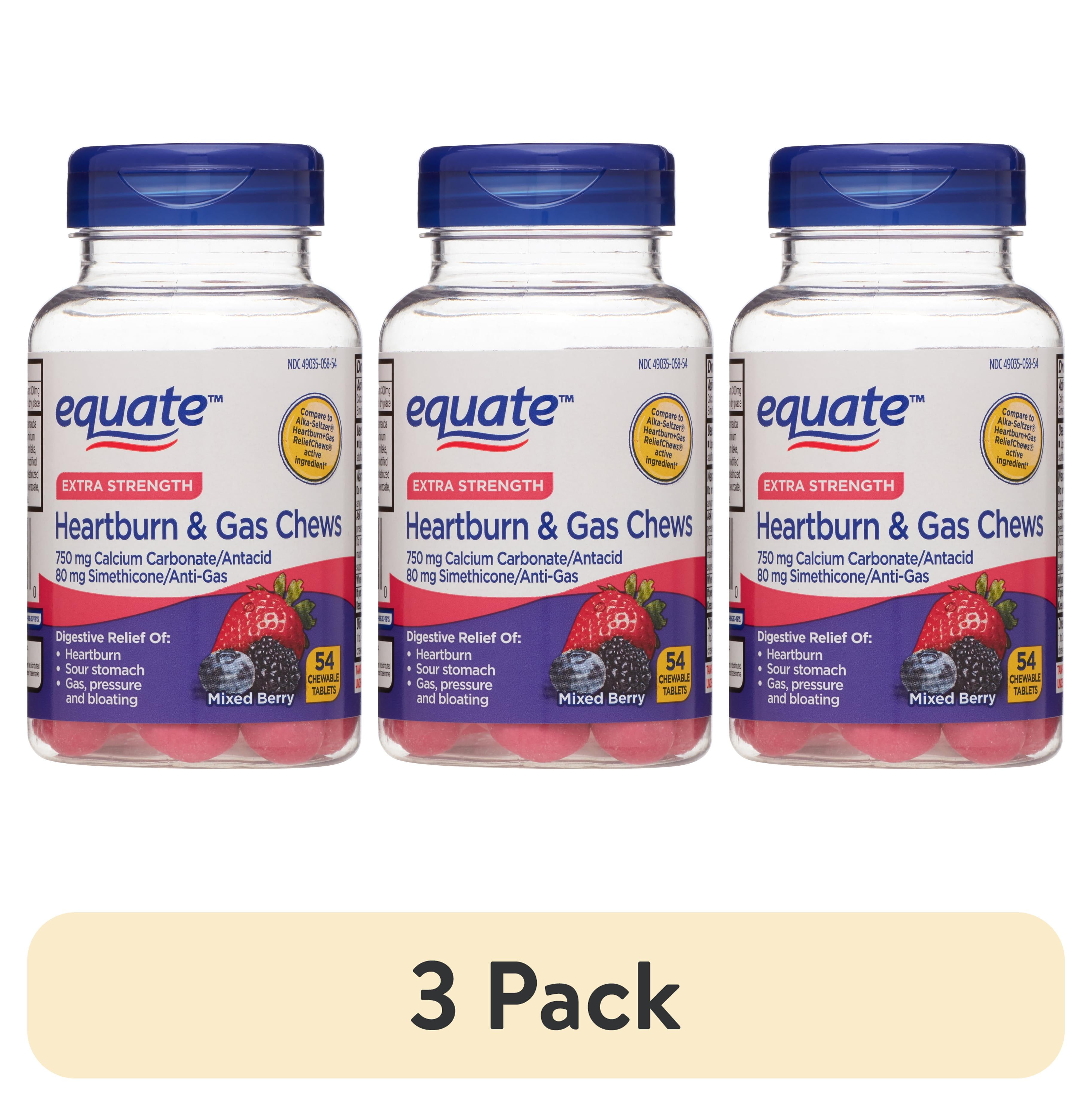 (3 pack) Equate Extra Strength Heartburn Relief + Gas Relief Chews ...